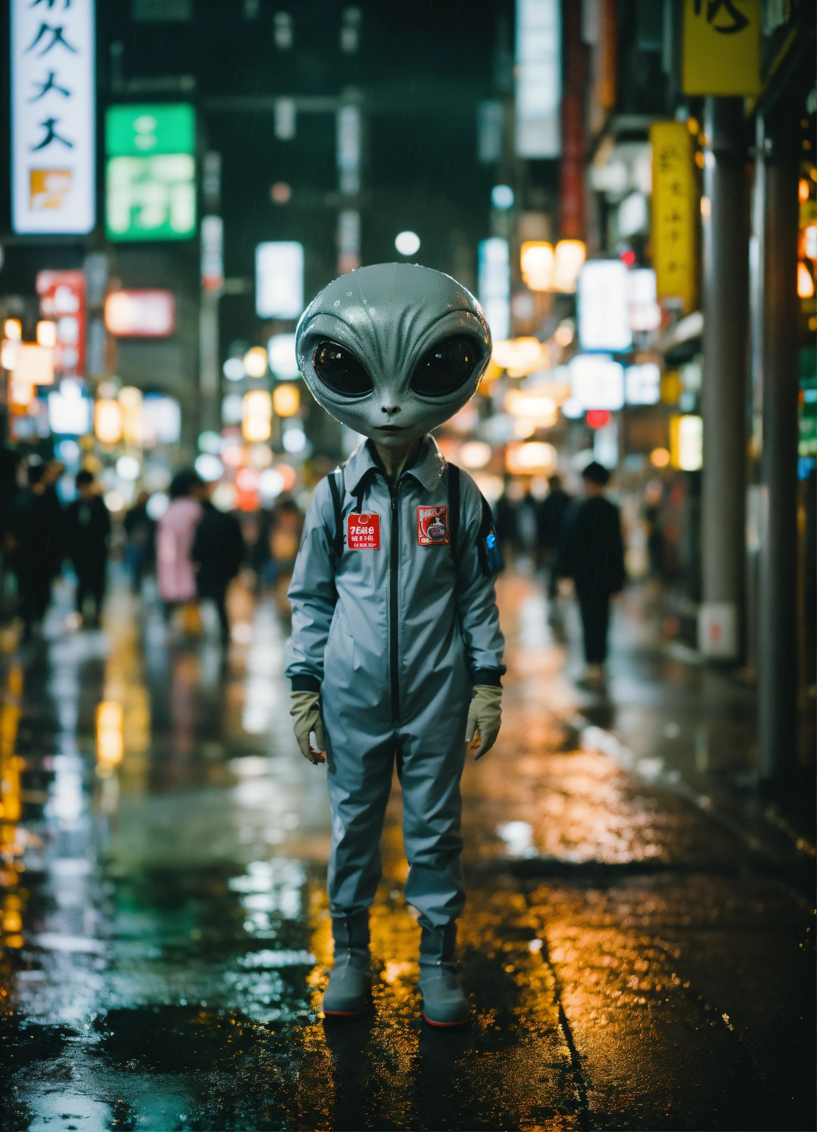 Lexica - Very cute, realistic grey alien standing in the street of ...