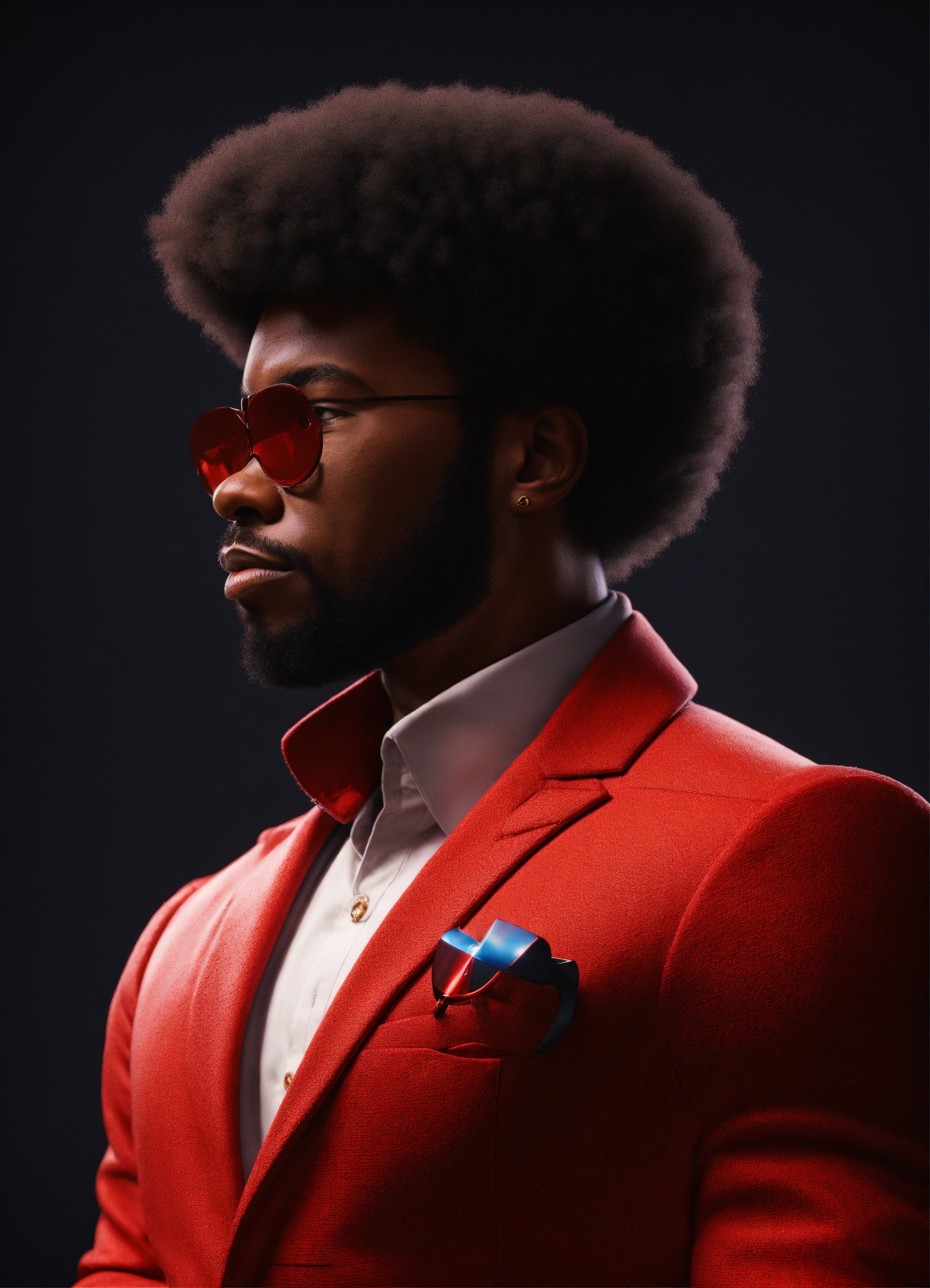 Lexica - Afroamerican man in red suit, head turned sideways, Disney ...