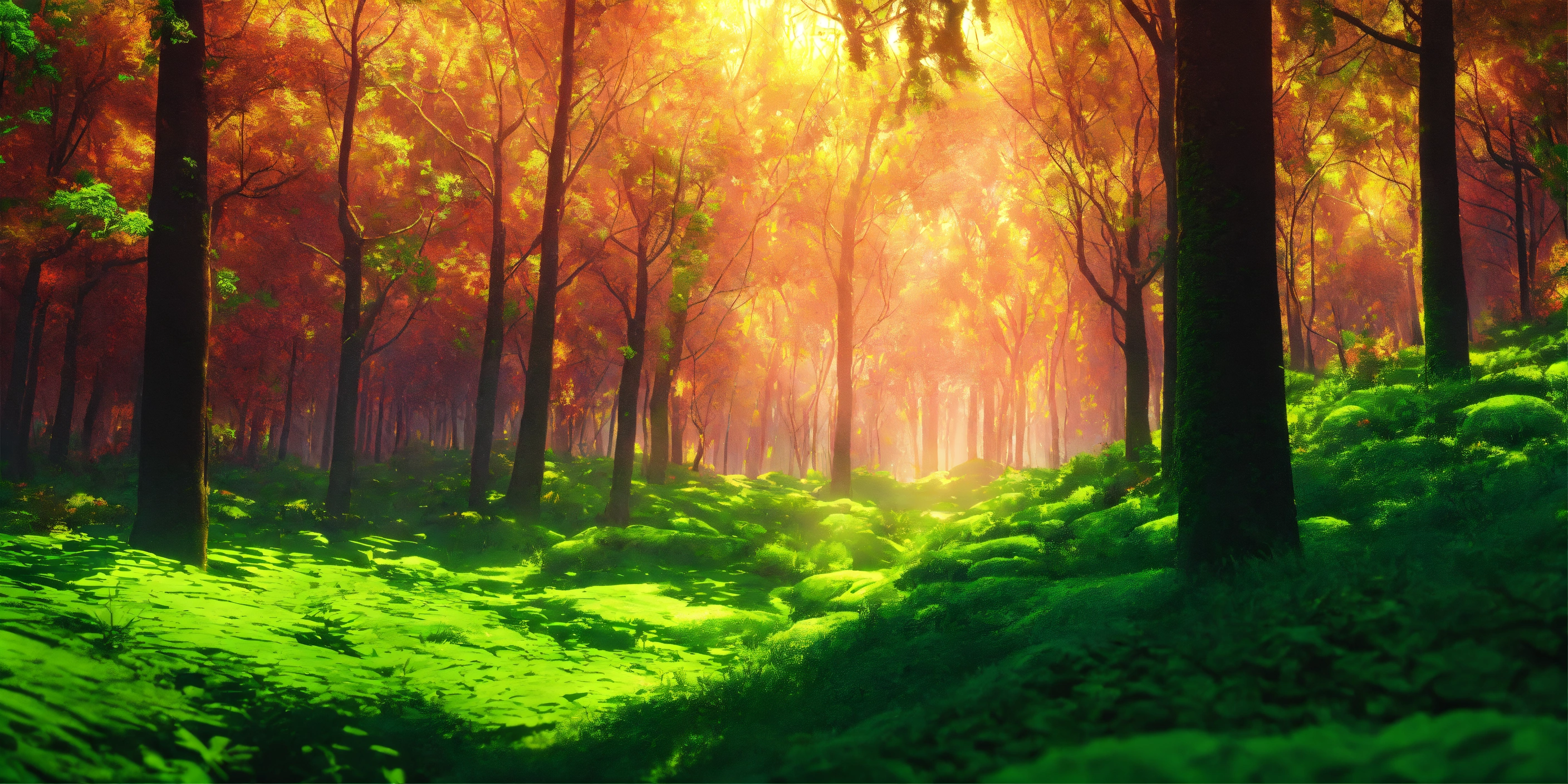 Lexica - 4D photographic image of A forest .. surrounded by lush ...