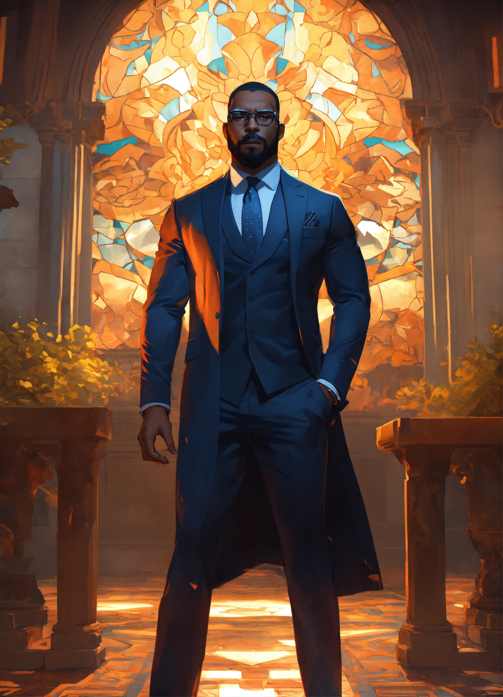 Lexica - Tough shadow bearded Black man with low hair, son glasses, in ...