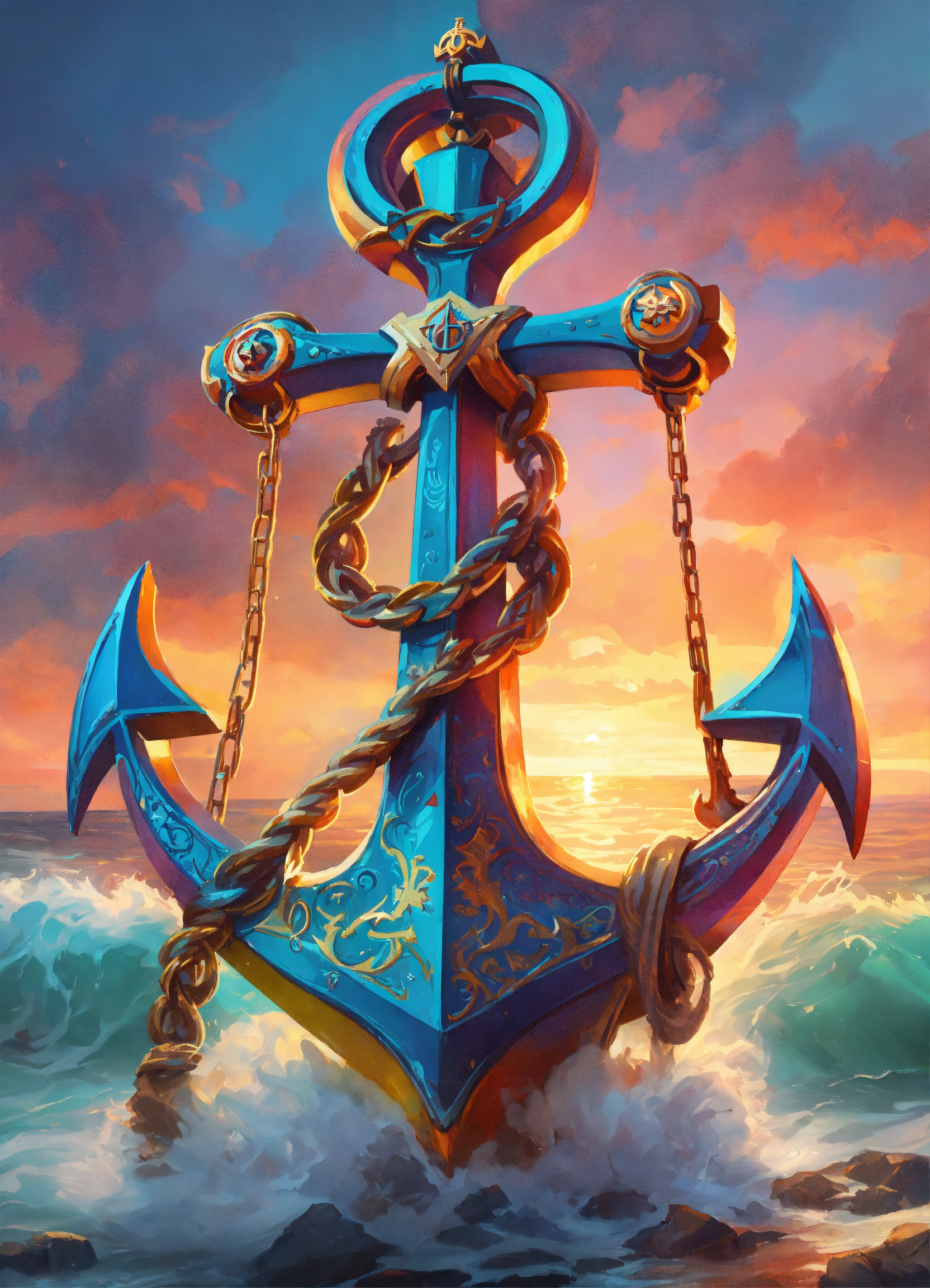 Lexica - Image of a huge colorful ornamented anchor on a medieval ocean ...