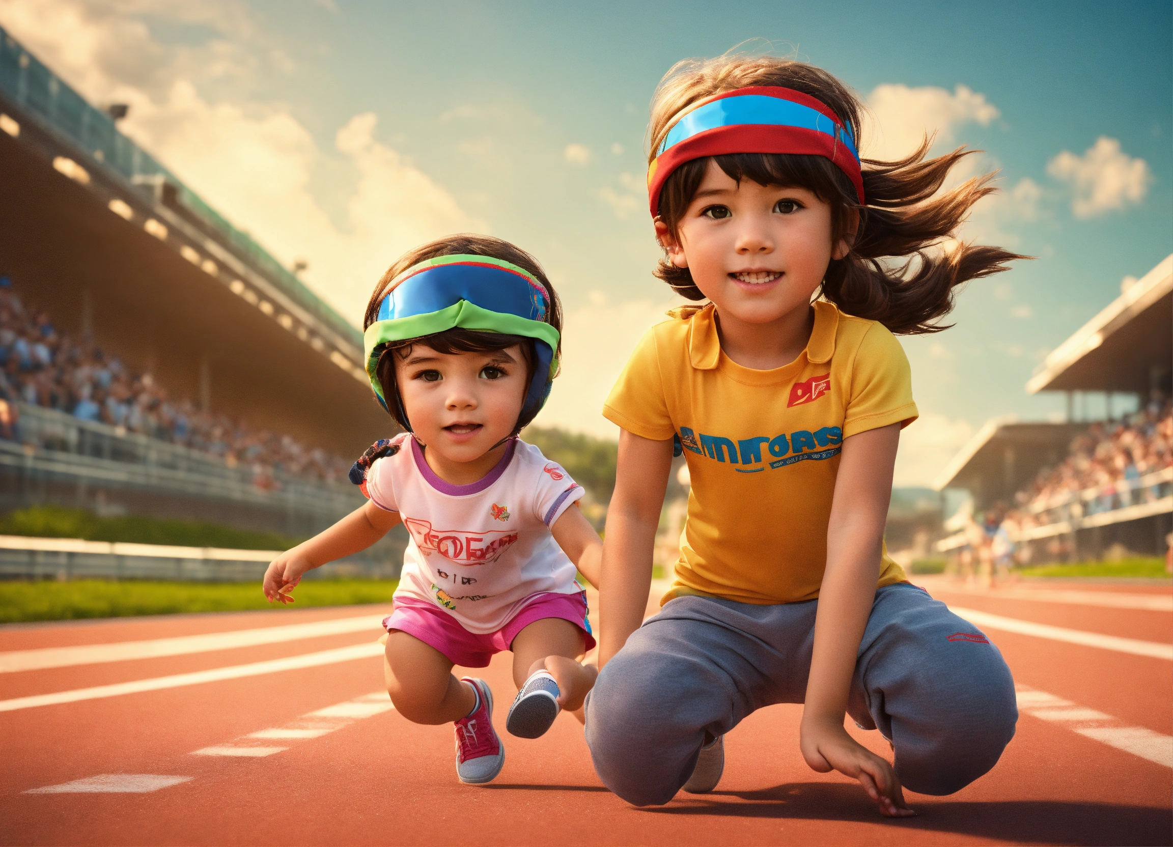 Lexica - Generate for me an image of 2 children, boys and girls, racing ...