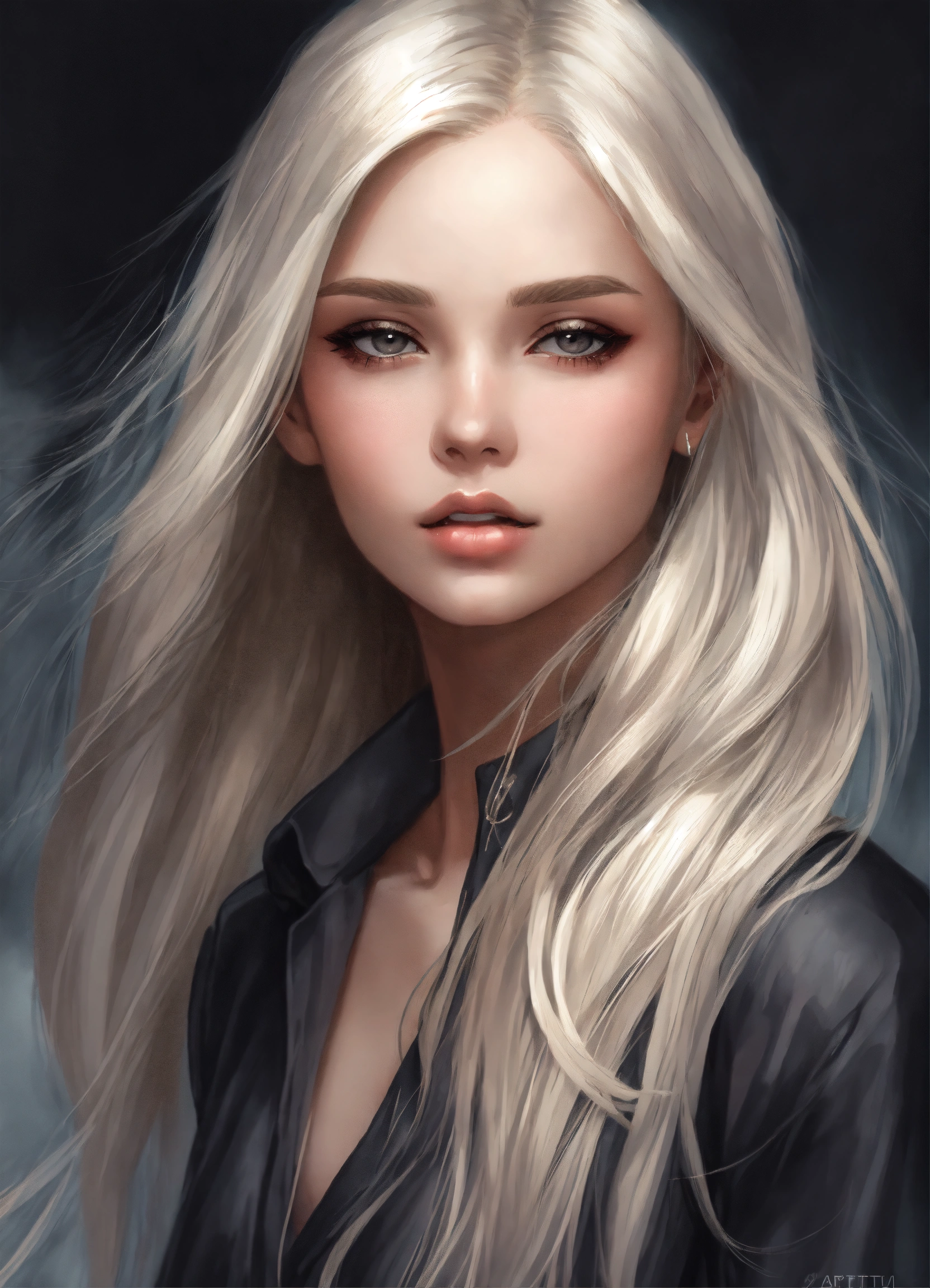 Lexica - Beautiful platinum grey blond young tween 2d drawing. Petite ...