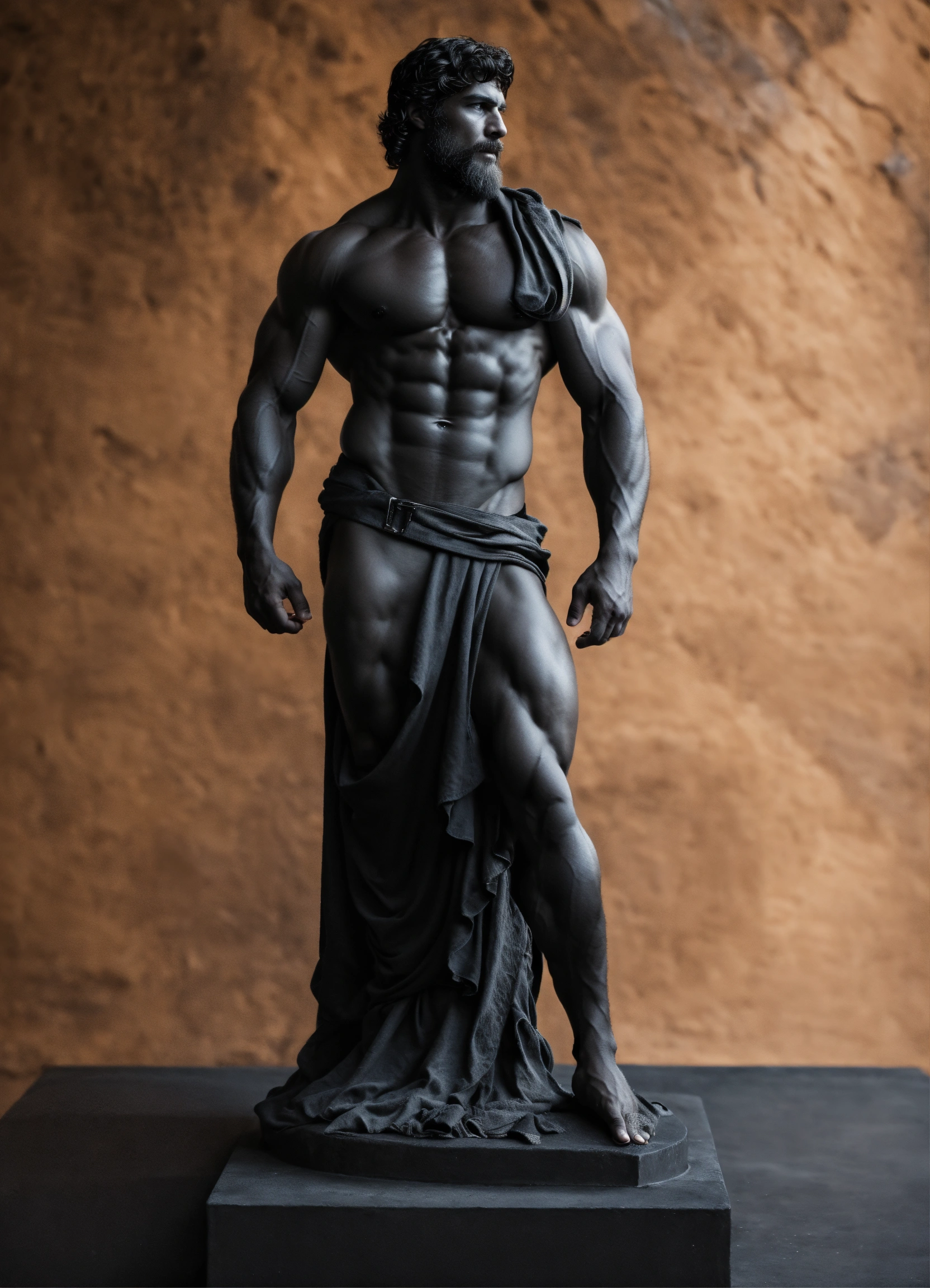 Lexica - A muscular greek god with middelparting hair in matt black ...