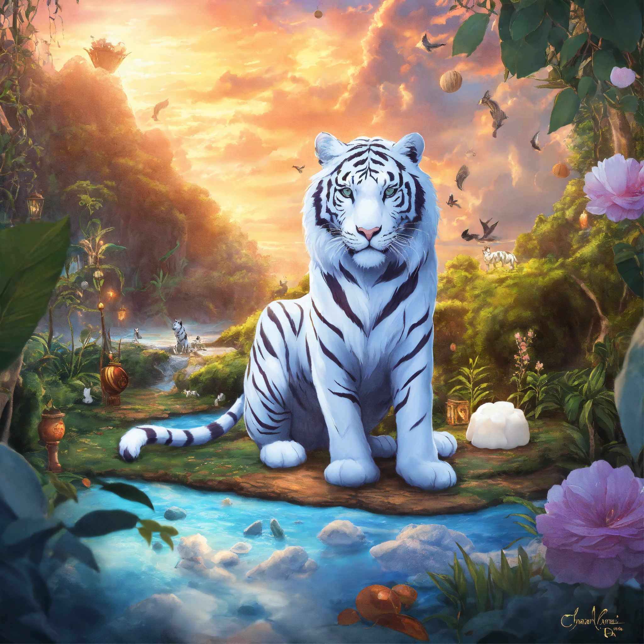 Lexica - Image. illustrate a white tiger in a yoga position on coconut ...