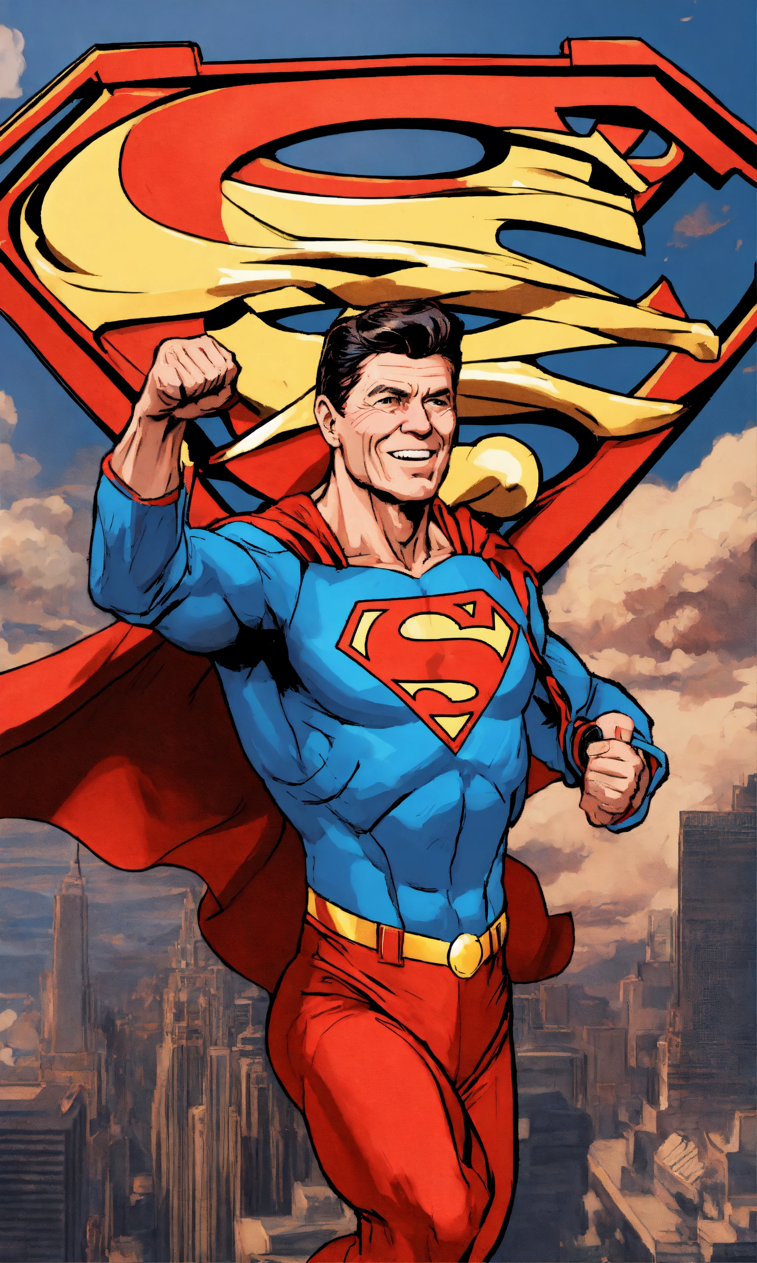 Lexica - Ronald reagan in superman uniform, sticker, 8k, high quality ...
