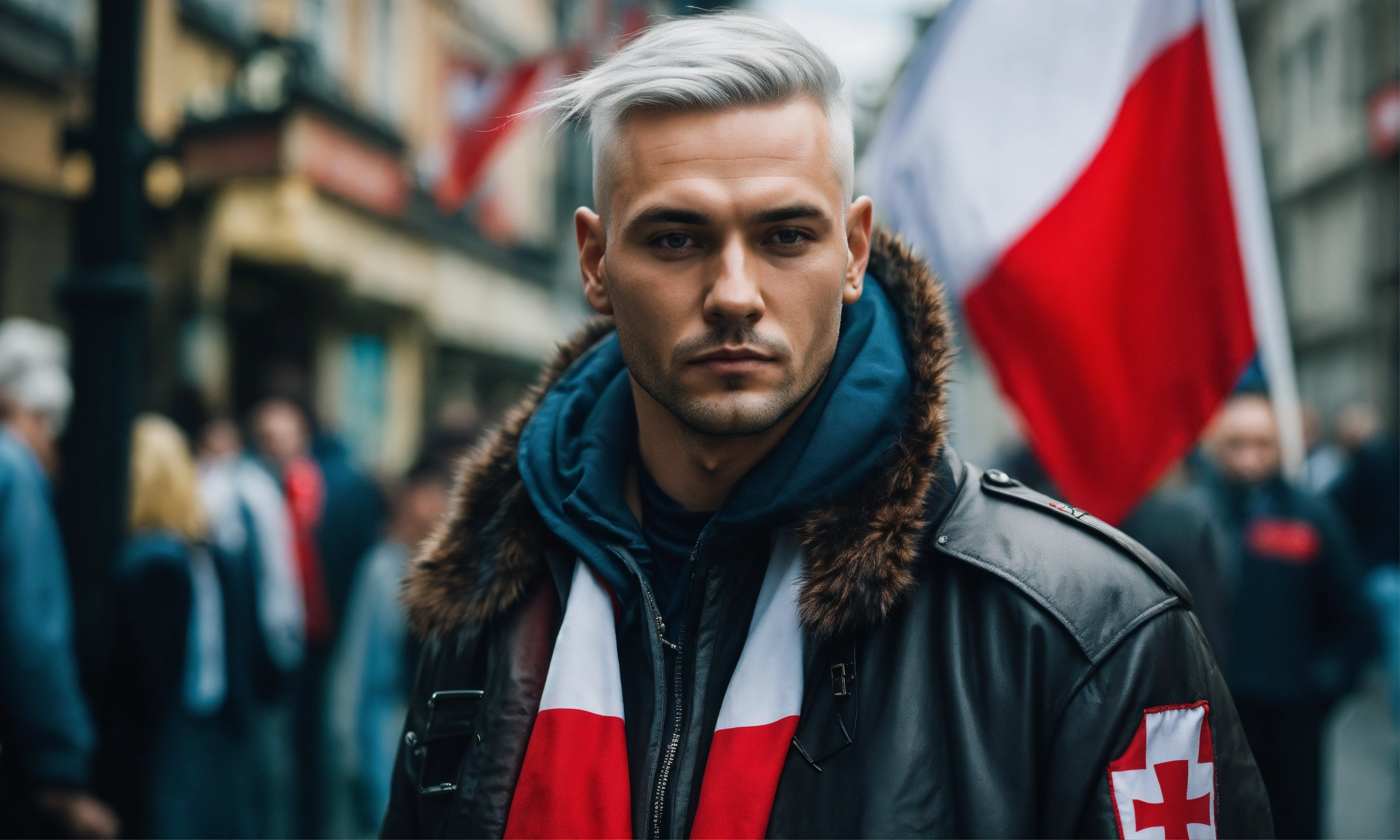 Lexica - Cyberpunk buatiful man with Poland Flag, on street warshaw ...