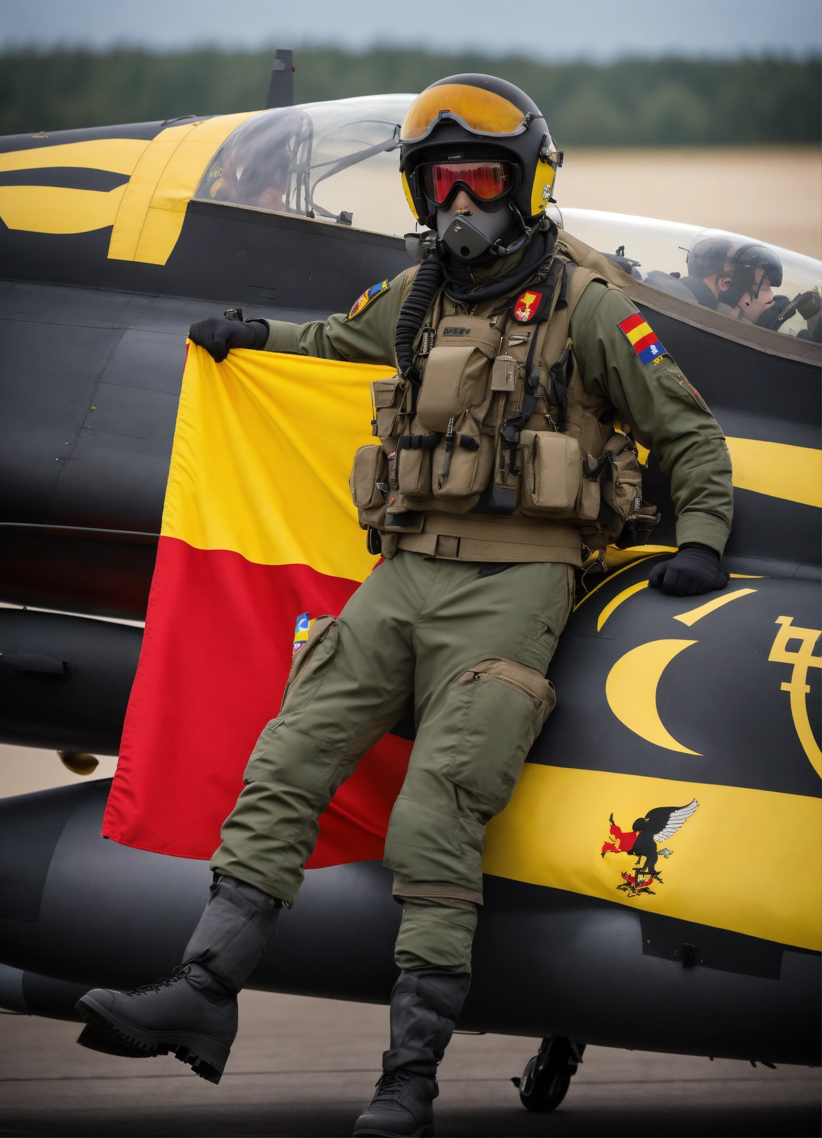 Lexica - Belgium fighter pilot with the flag on the back and the jet