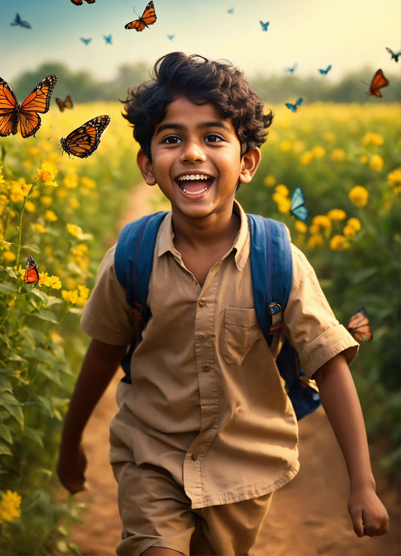 Lexica - Laughter echoed through the fields as a cute Indian boy ...