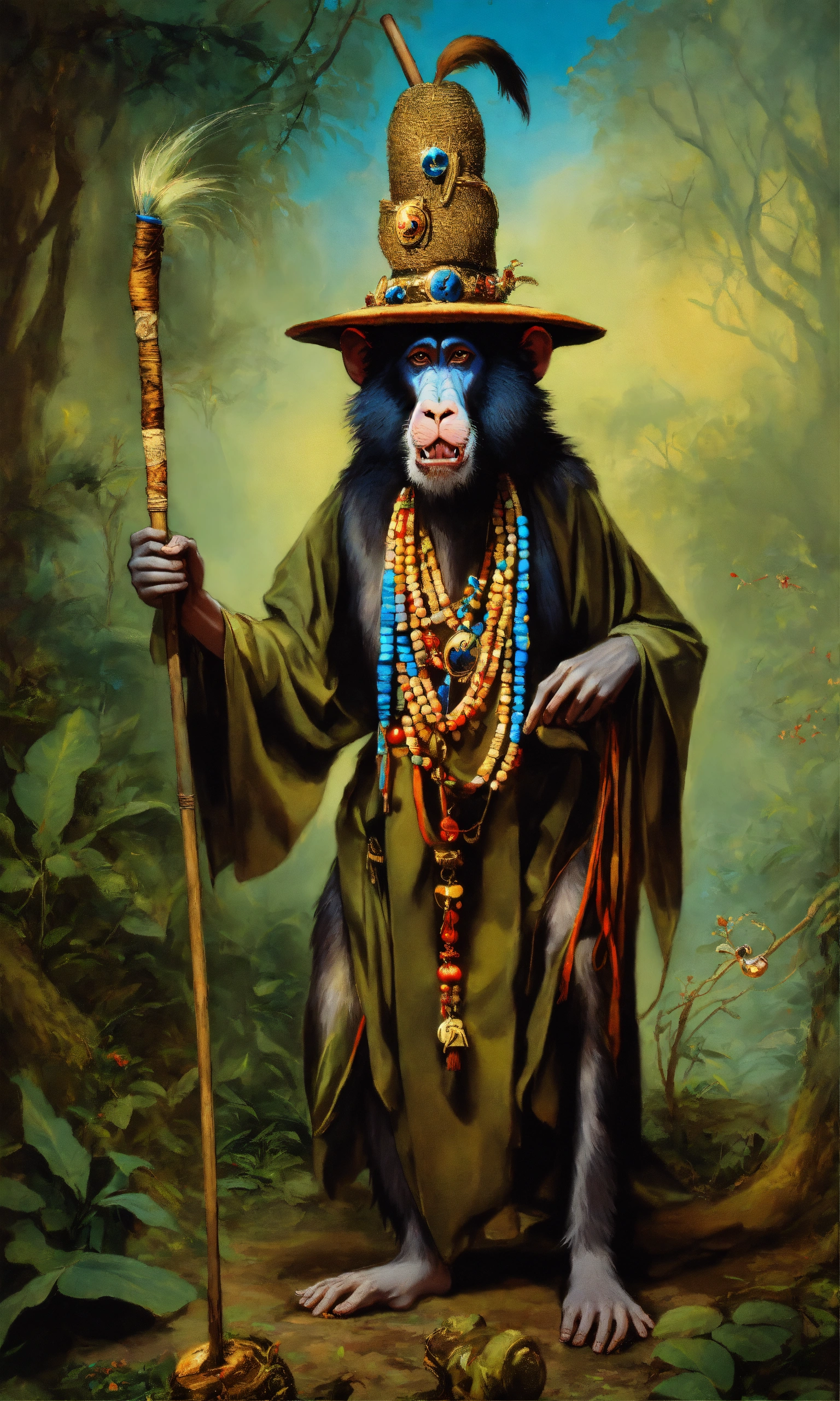 Lexica - A male mandrill witch doctor, monkey, shaman hat, animal ...