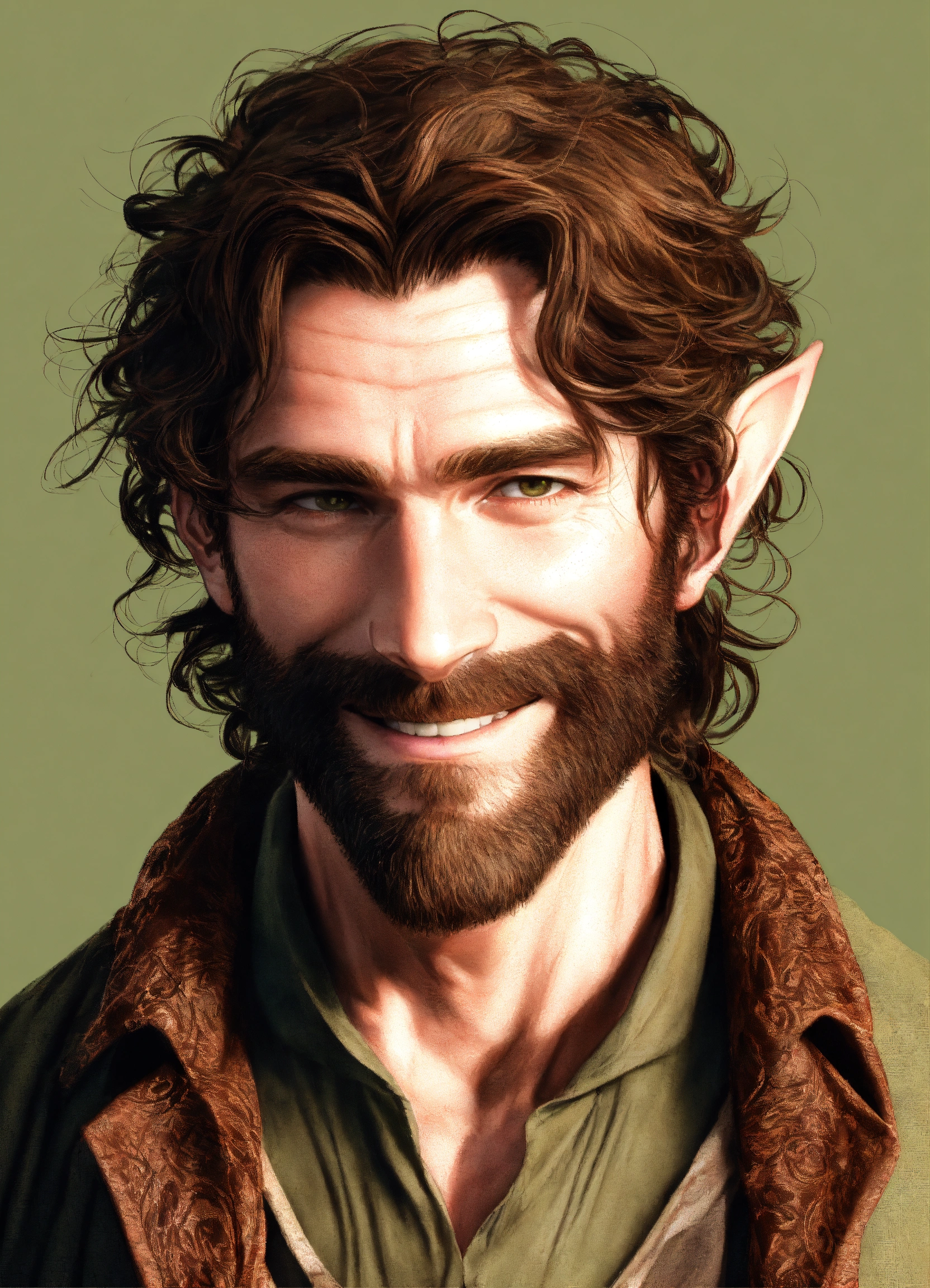Lexica - A thin and wiry male hobbit, 40 years old, with a chiseled jaw ...