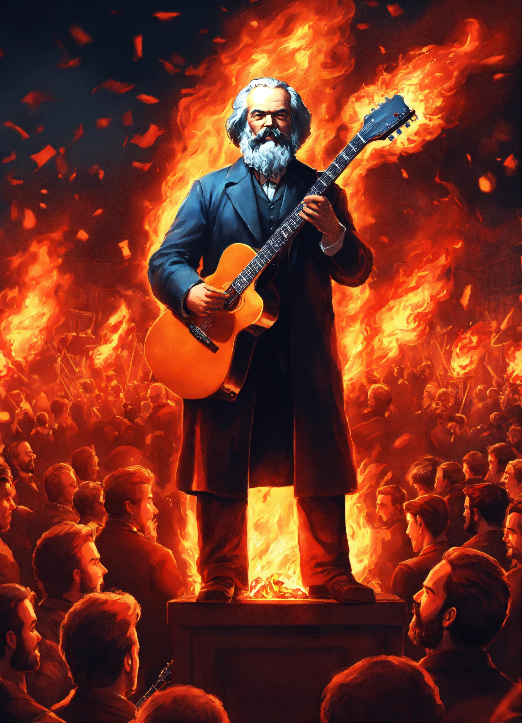 Lexica - Illustration Karl Marx figure, surrounded by a fervent crowd ...