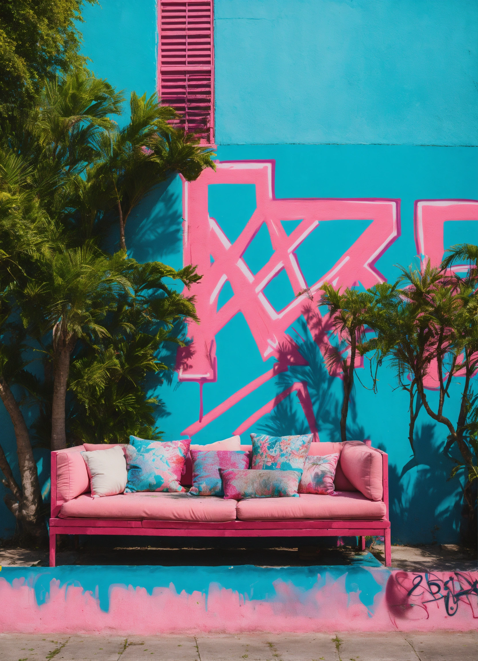 Lexica - Flashy wall graffiti with pink and miami blue touch
