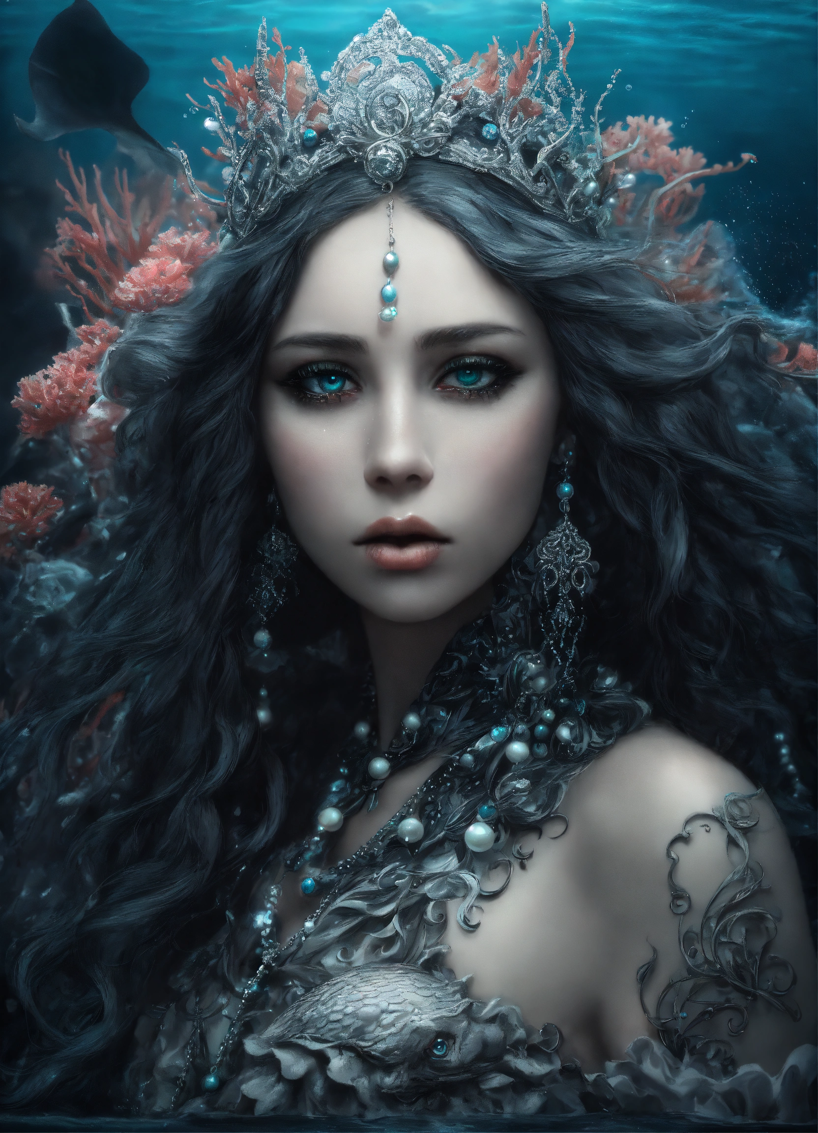 Lexica - Fullbody black and white photography, beautiful gothic mermaid ...