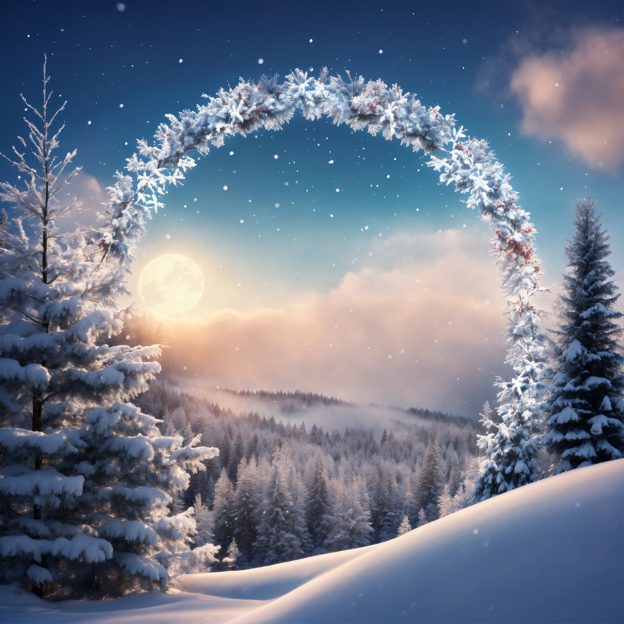 Lexica - Create a charming wintry round png border.4K HD