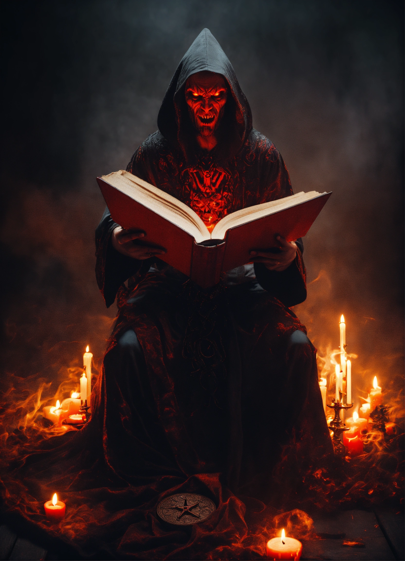 Lexica - Evil sorcerer invoking Satan using a book. Evil vibes. Scary ...