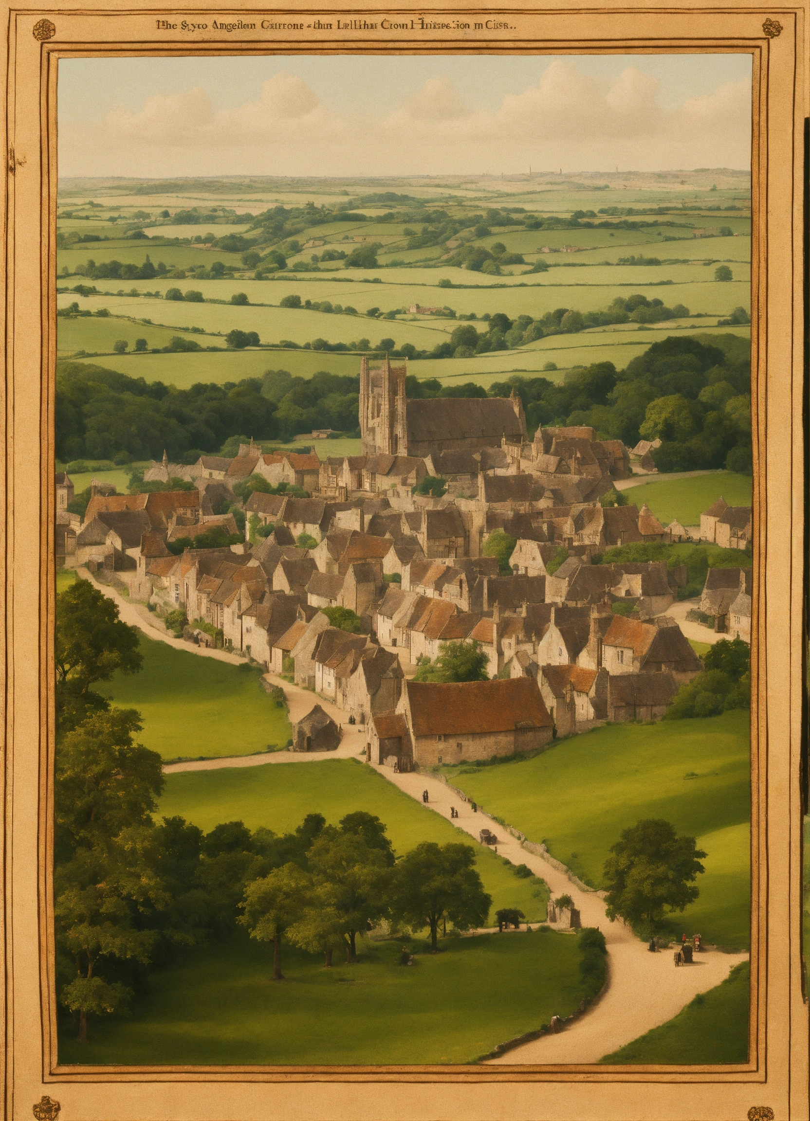 Lexica - An Anglo Saxon city with historic buildings in a lush landscape.