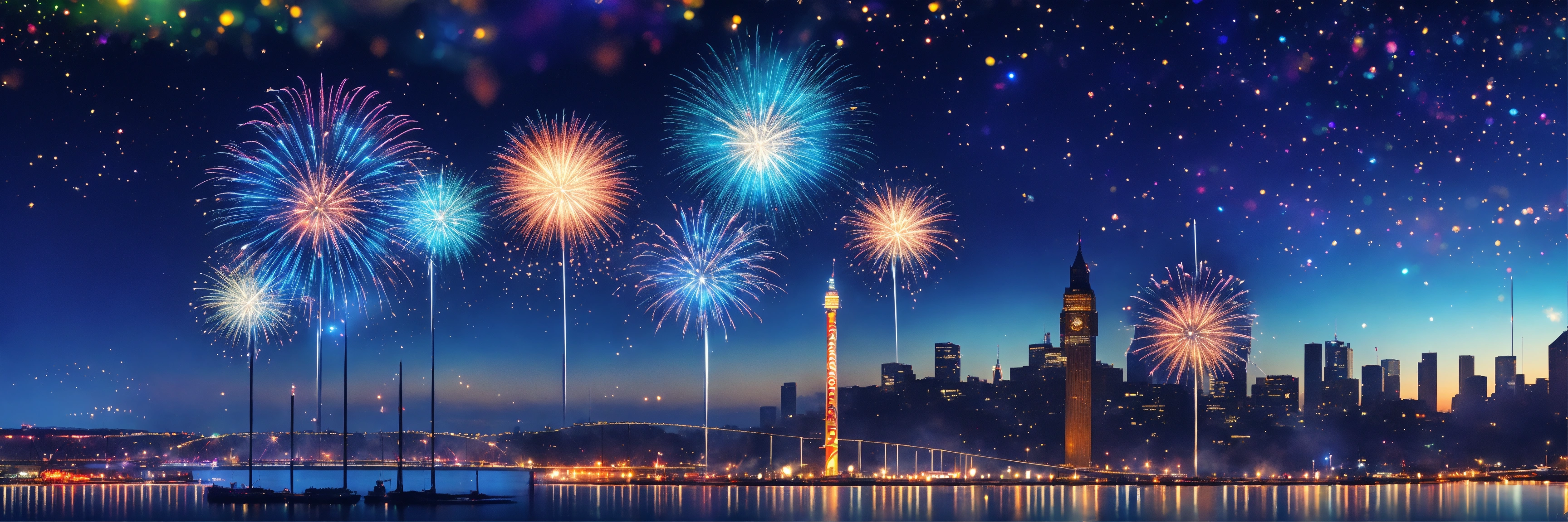 Lexica - Carnival celebration, blue fireworks in sky , sparkling ...