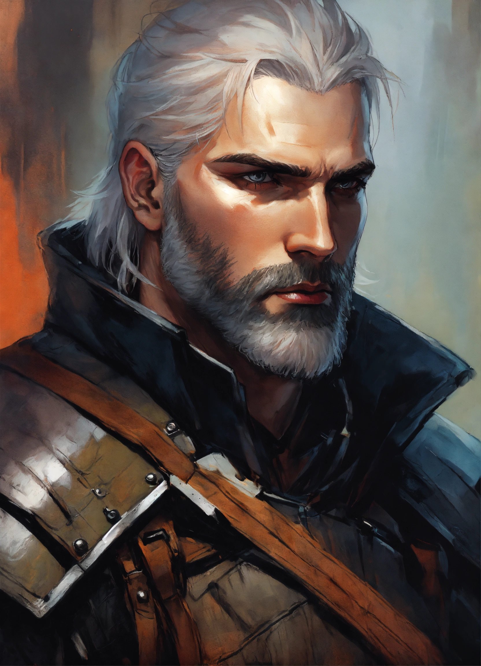 Lexica - Male witcher wearing leather armor with short hair and beard ...