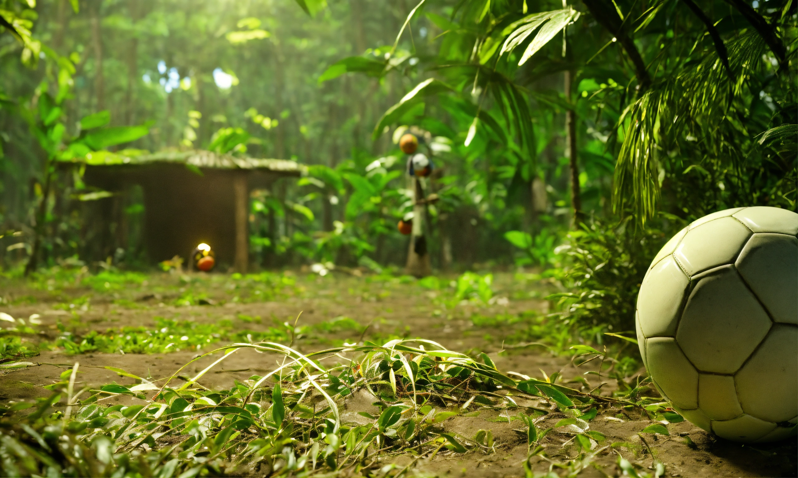Lexica - A deep jungle with a soccer ball on the ground and a victory ...