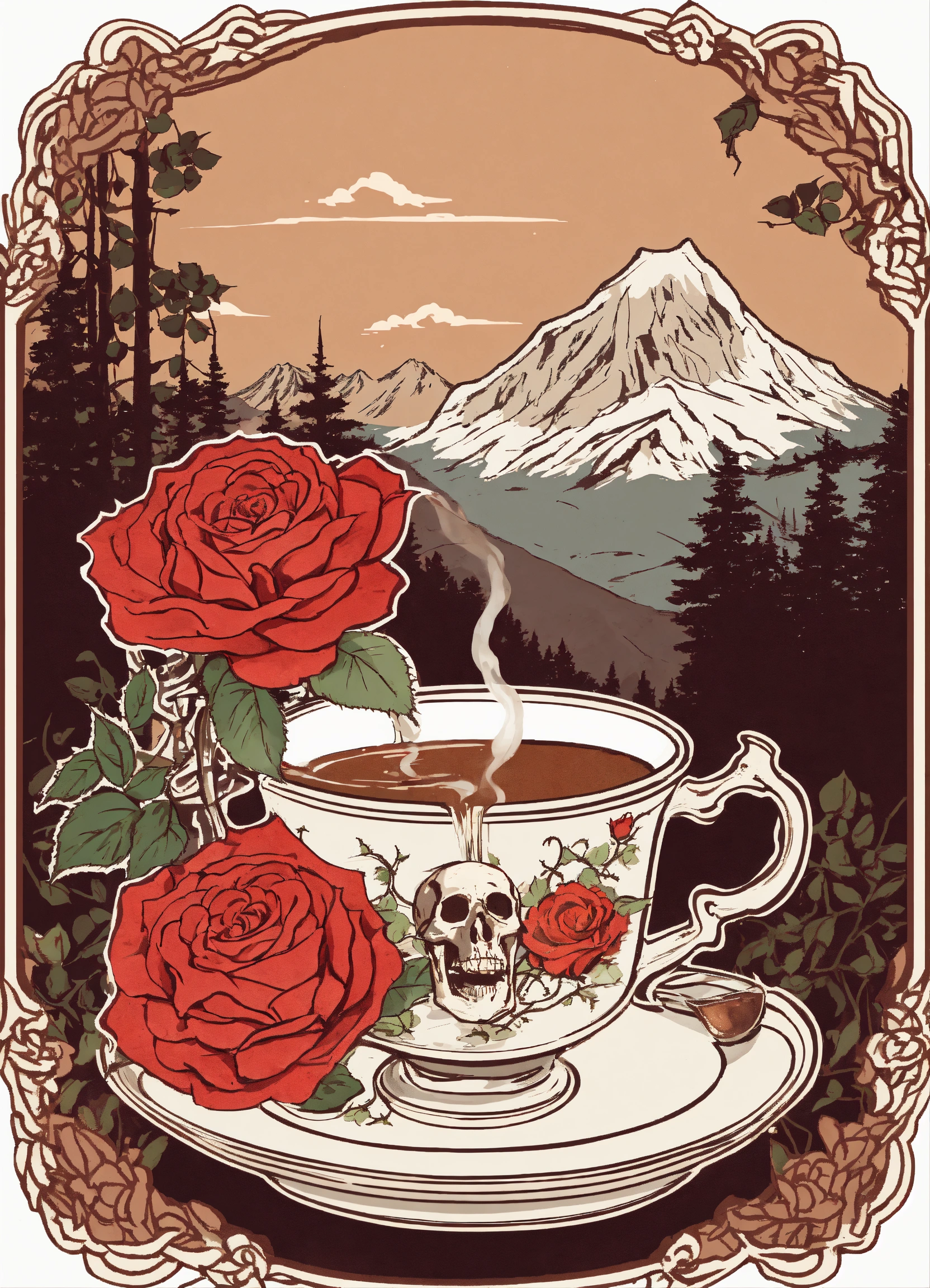 Lexica - Sticker, skeleton hand holding a vintage tea cup, hot tea ...