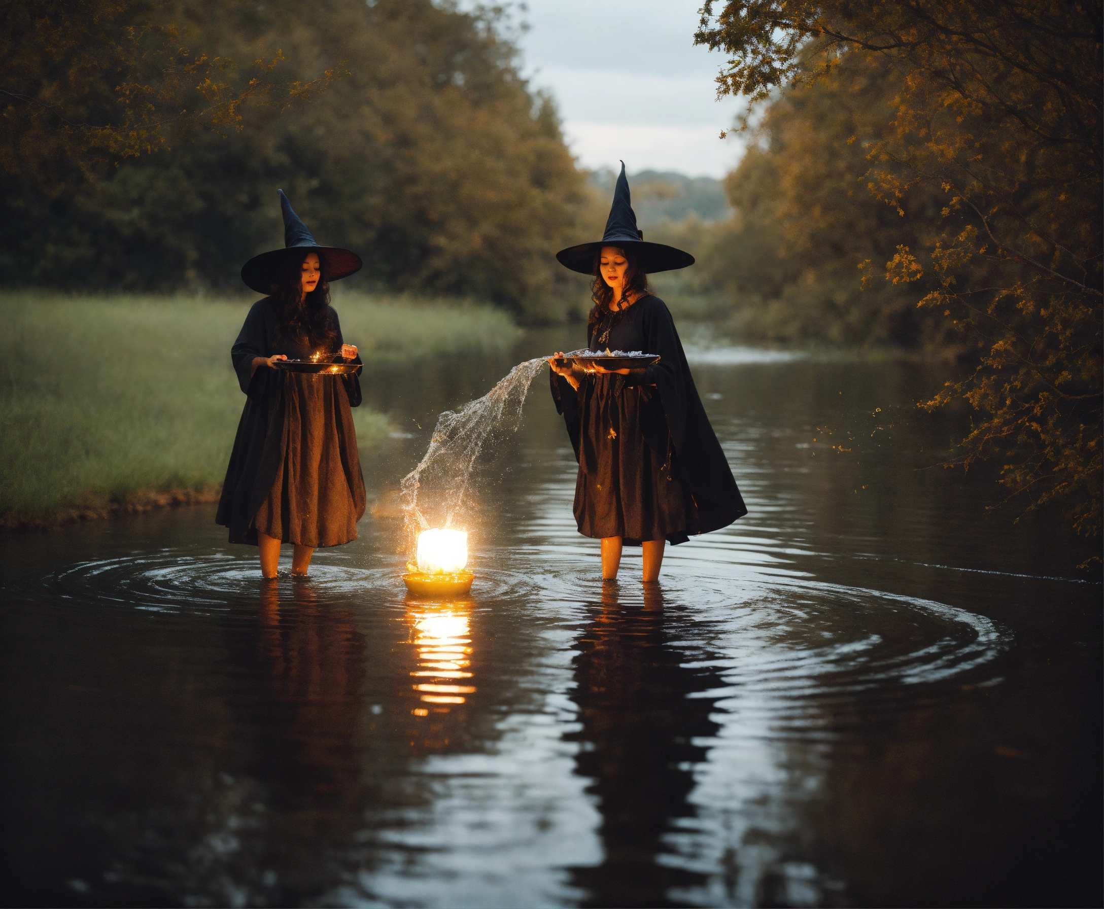 Lexica - Witch women playing with magic floating water.