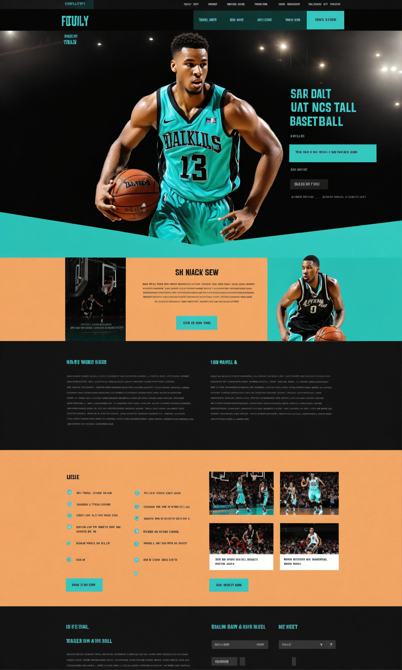 Lexica - Basketball website design in shades of tiffany and black