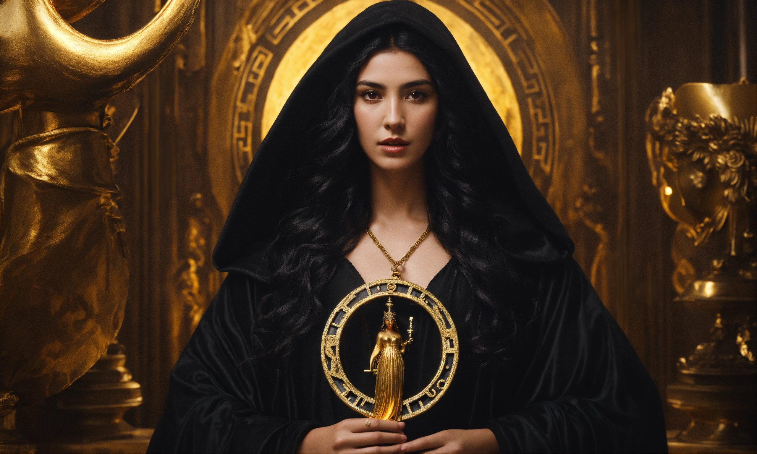 Lexica - Greek goddess Hecate, black hair, cloaked in a flowing black ...