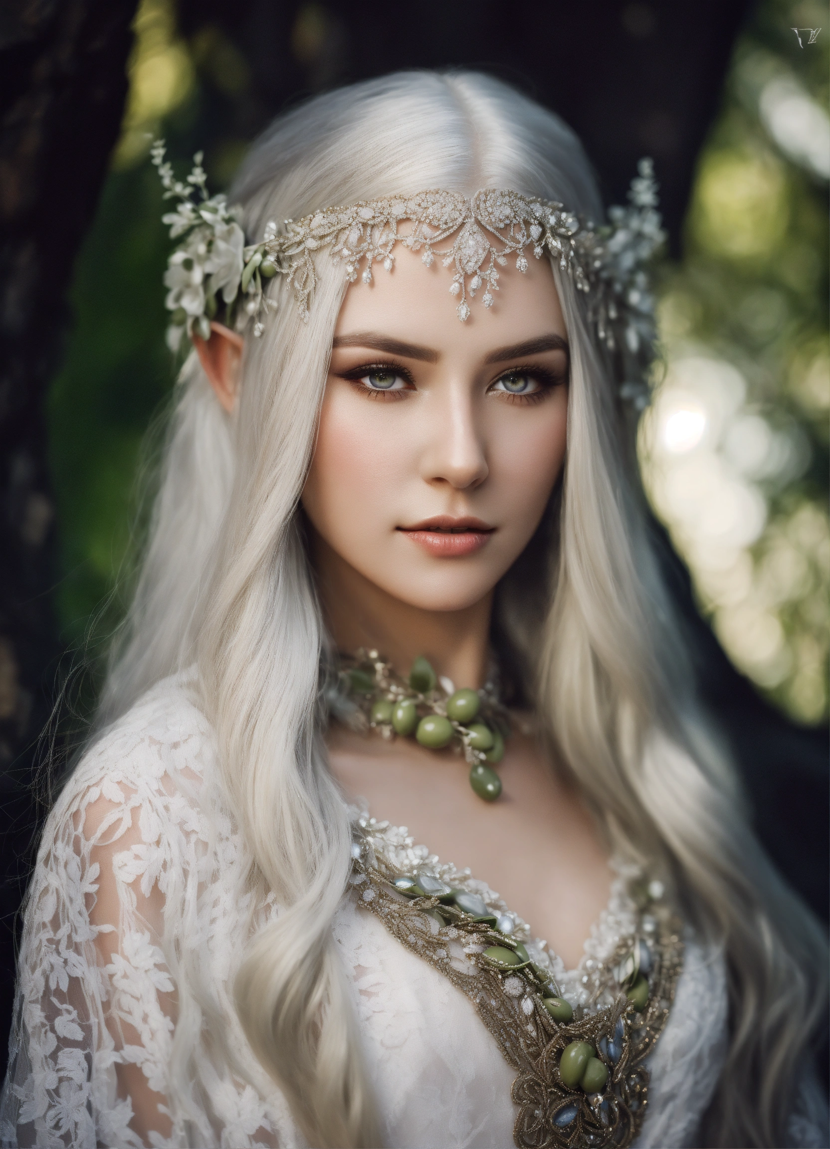 Lexica - Ethereally beautiful, elven woman, long white hair, silver ...