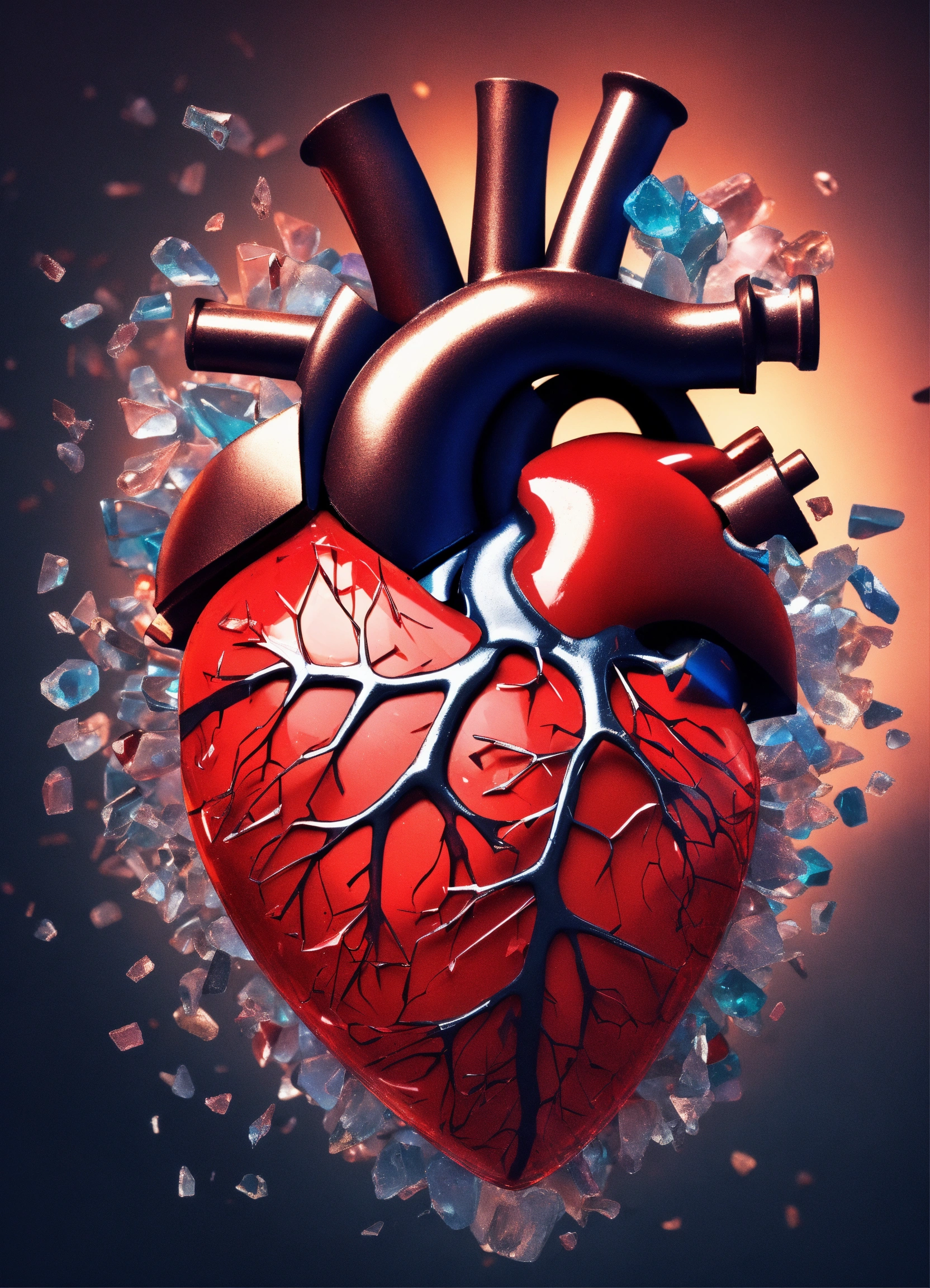 Lexica - Anatomy of a human heart bursting into tiny glass shards ...
