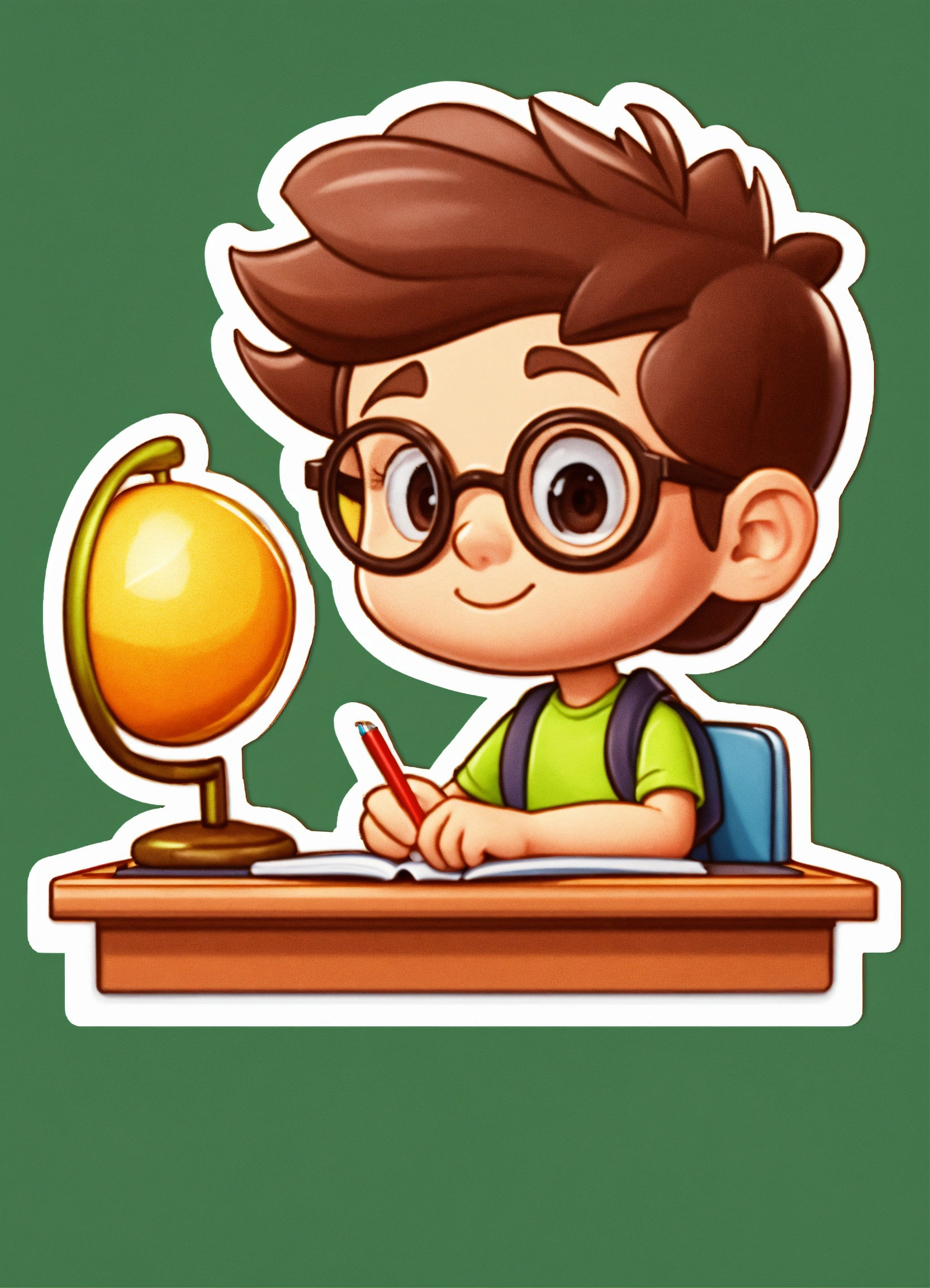 Lexica - Cartoon 3d boy studying, round sticker icon