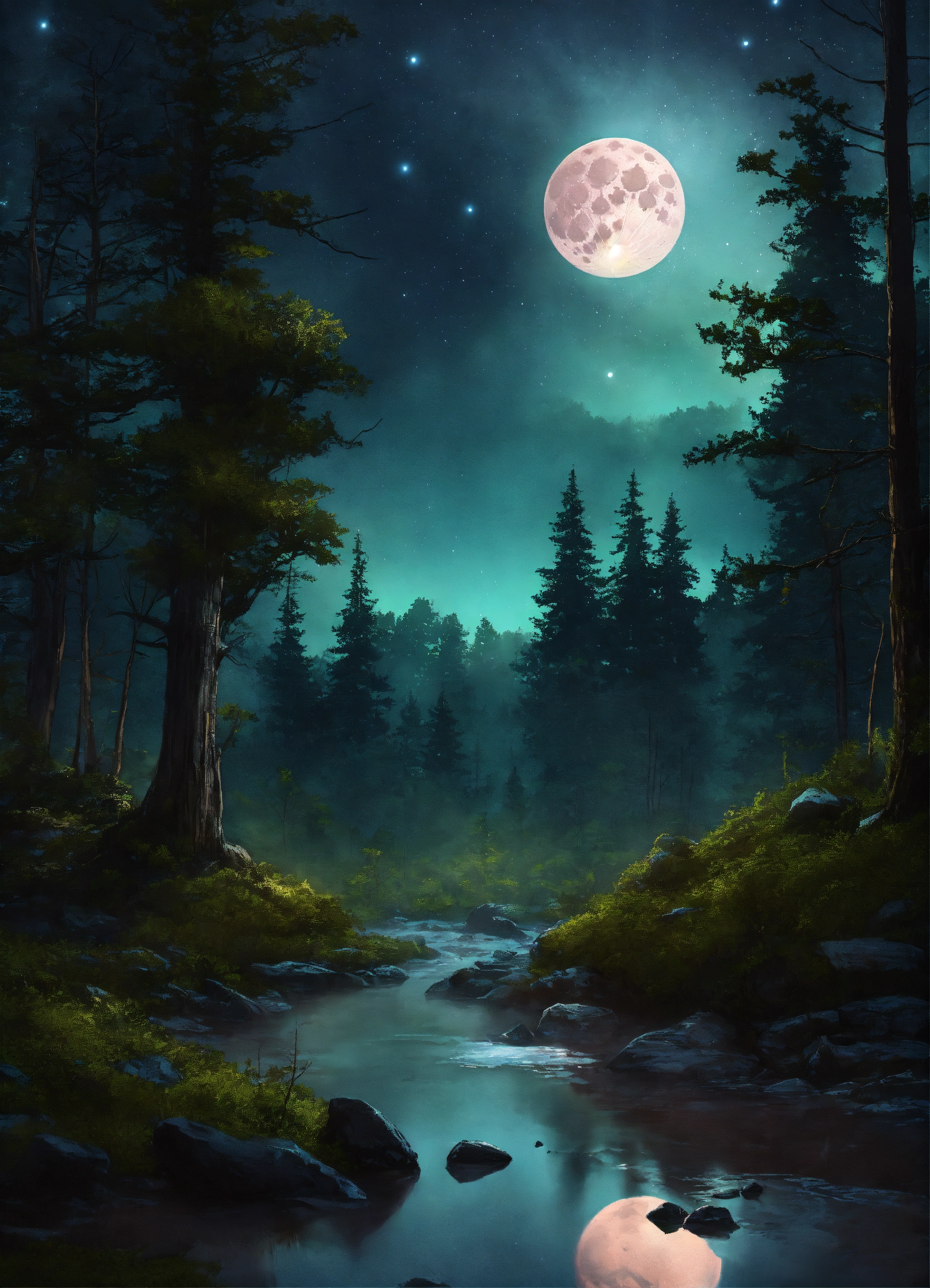 Lexica - Deep forest with starry looking skies, and light fog, full ...