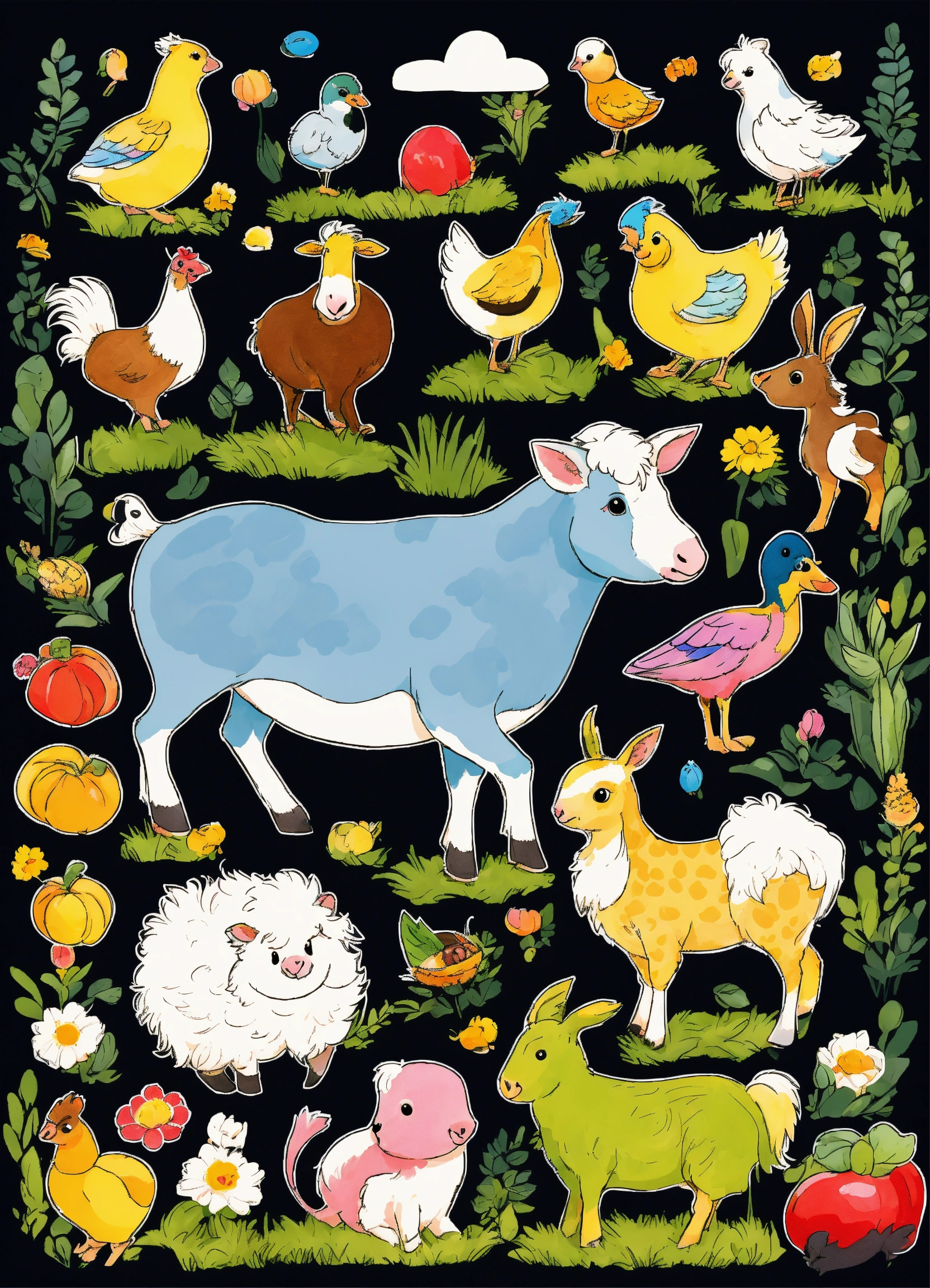 Lexica - Generate a cute FARM ANIMALS, super eye-catching illustration ...