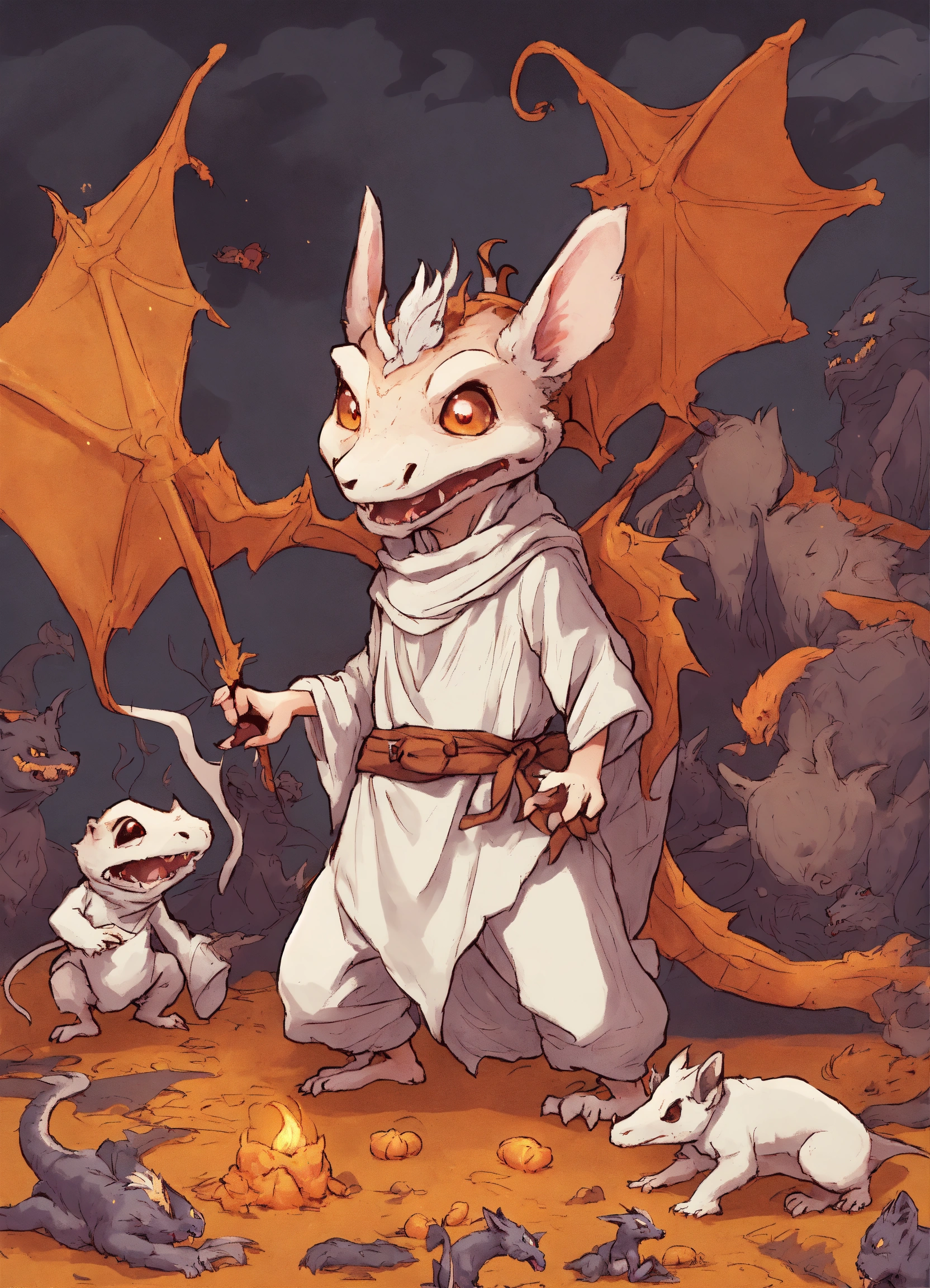 Lexica - A funny, wild, tiny Kobold sorcerer surrounded by much larger ...