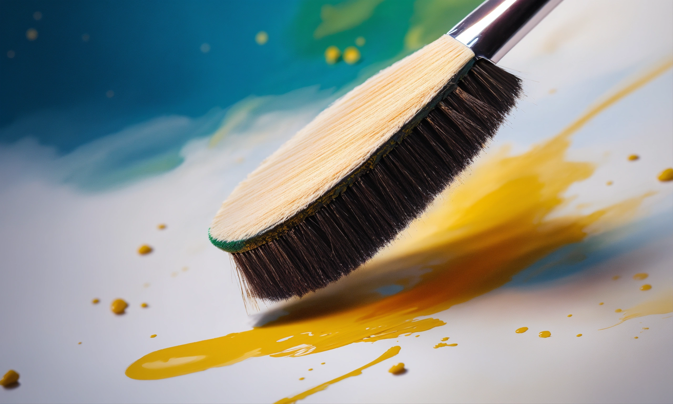 Lexica - A thin painting brush dabbling paint on a white background ...