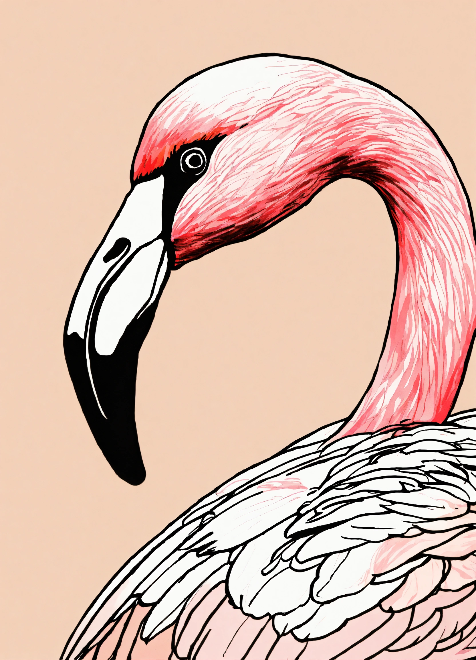 Lexica - Beautiful detailed flamingo portrait, one line drawing, bold ...