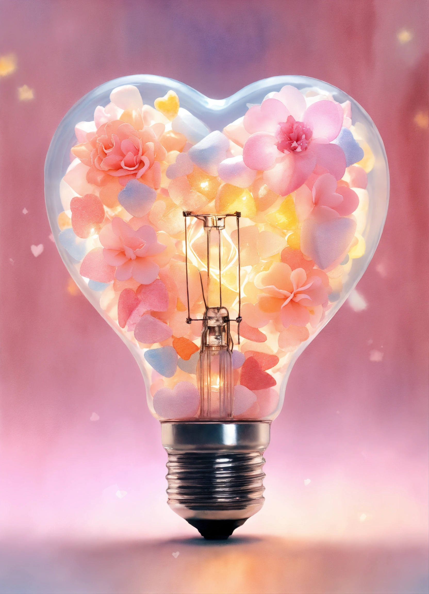 Lexica - Pastel light pink Candy corn inside, Edison lightbulb heart ...