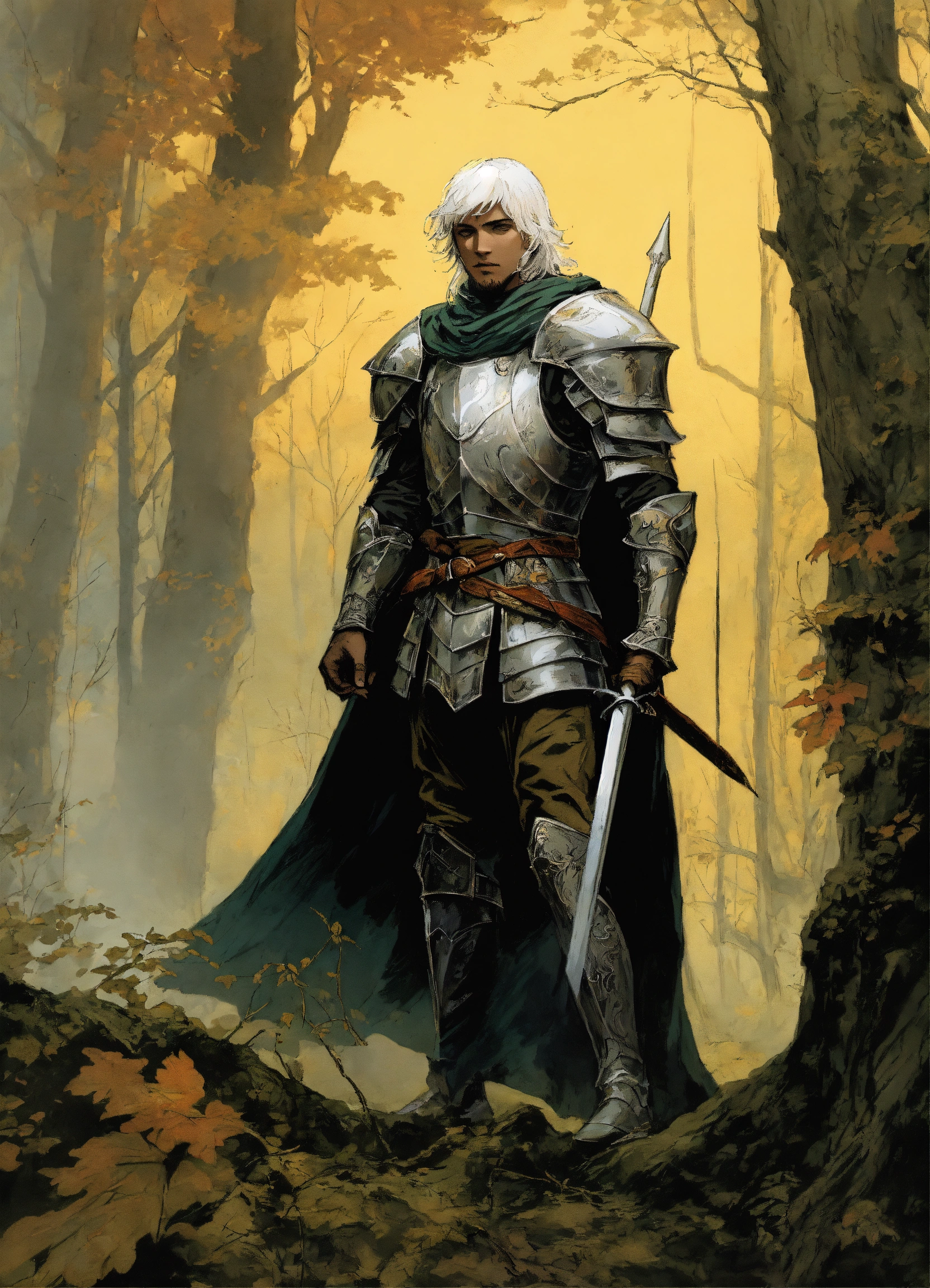 Lexica - Illustration of a young White haired knight in White battle ...