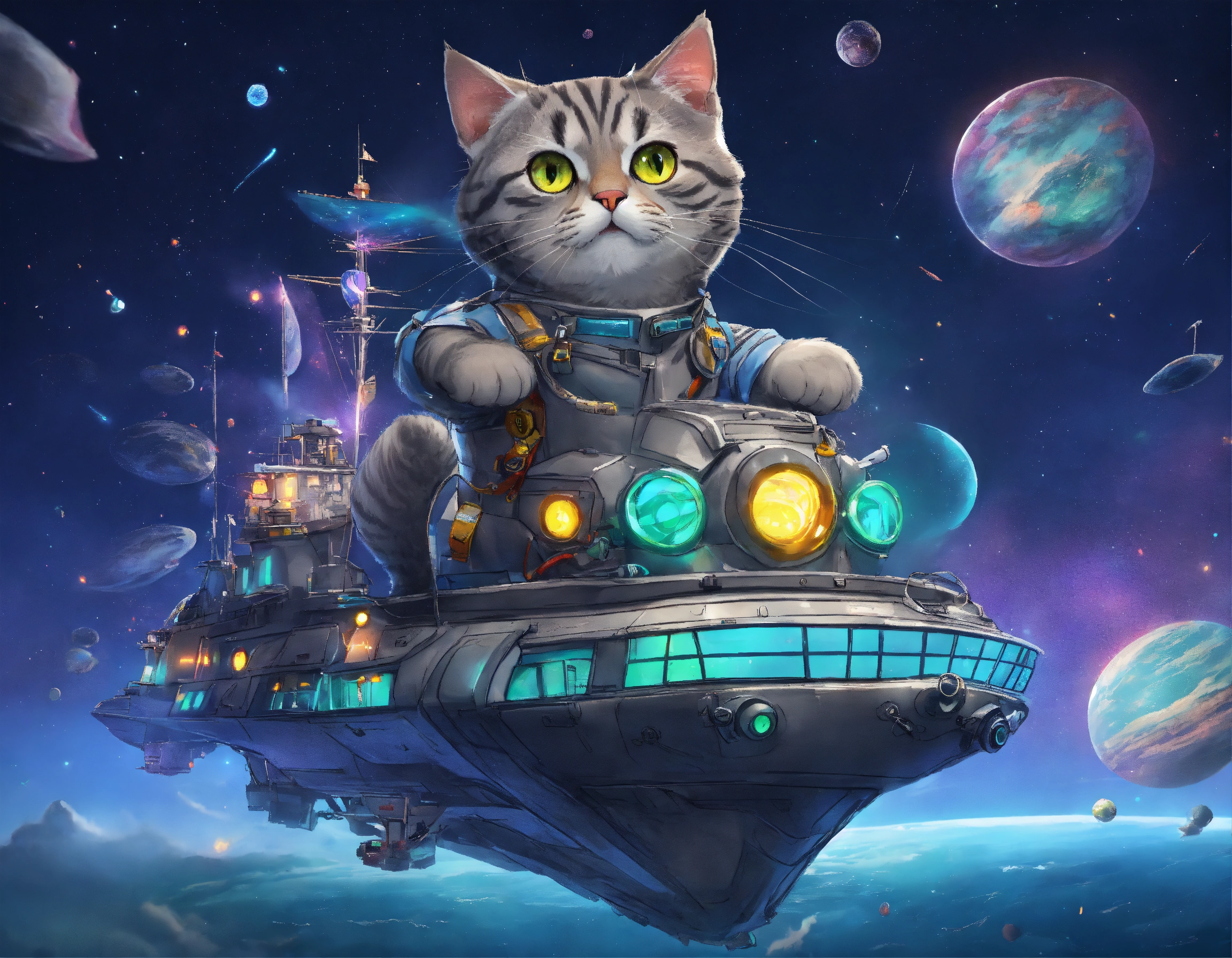 Lexica - An anthropomorphic grey tabby cat piloting an interdimensional ...