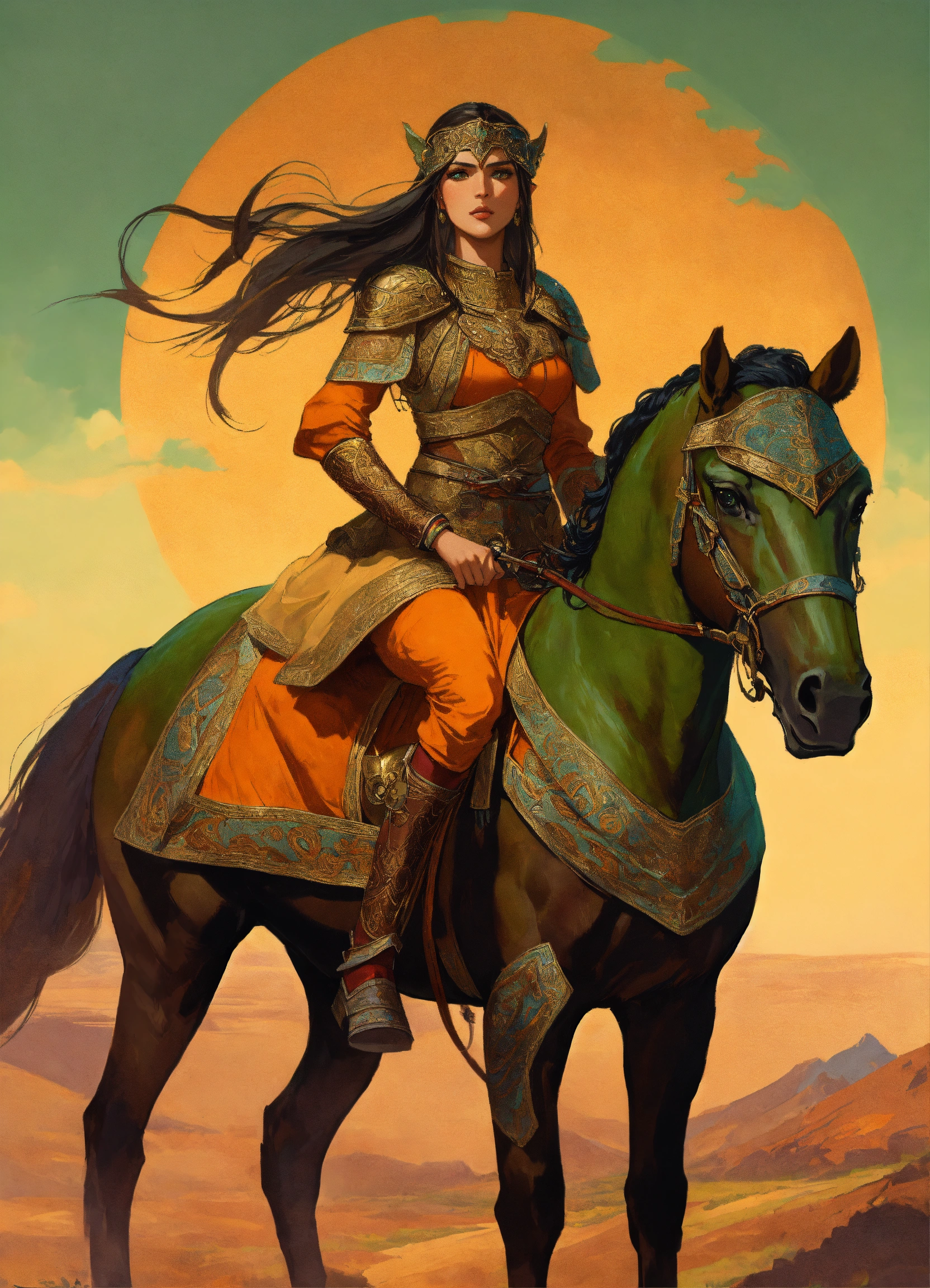Lexica - Tamerlane female armored warrior elf in medieval style, riding ...