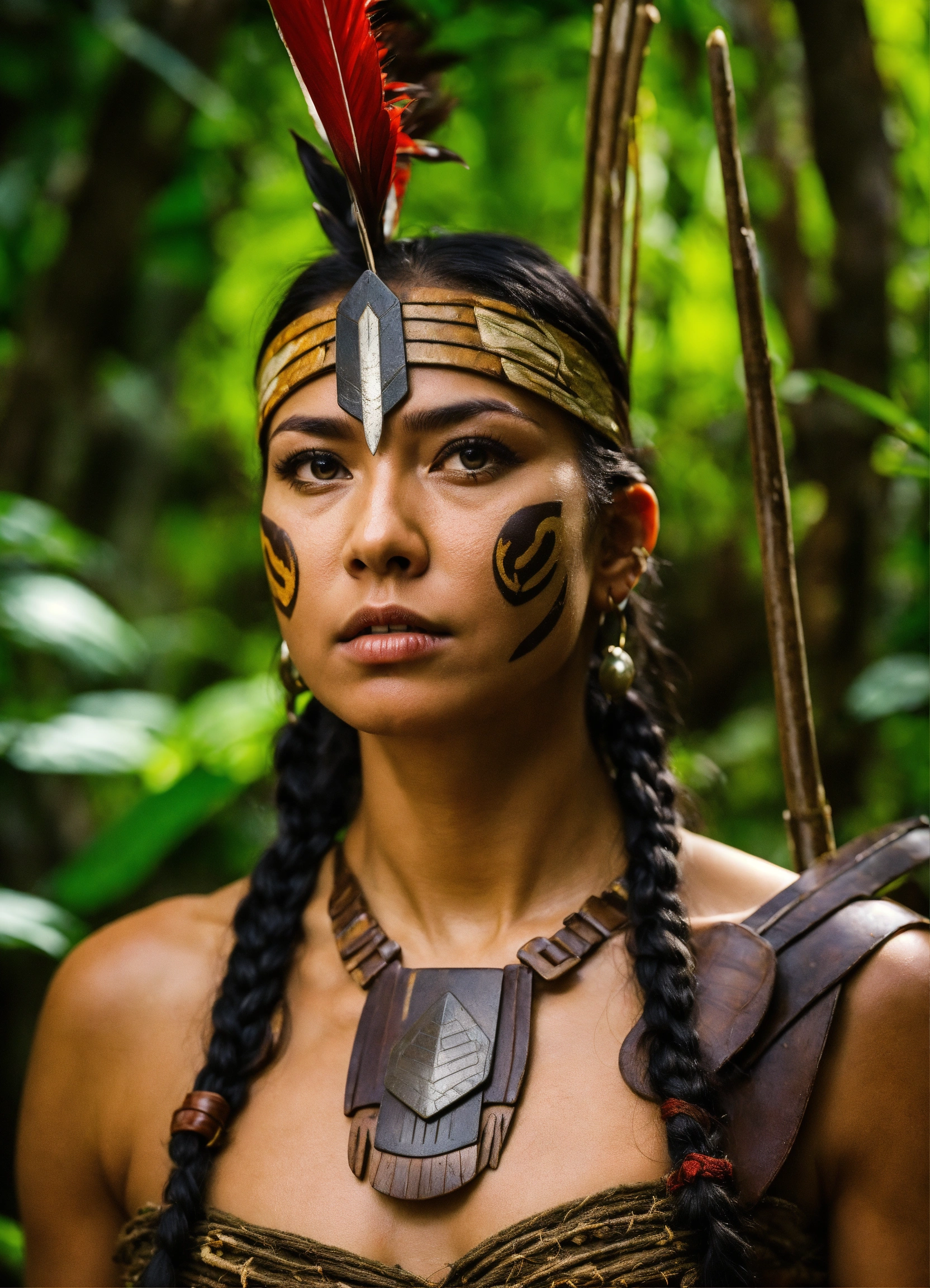 Lexica - Amazon warrior in the jungle staring at the camera