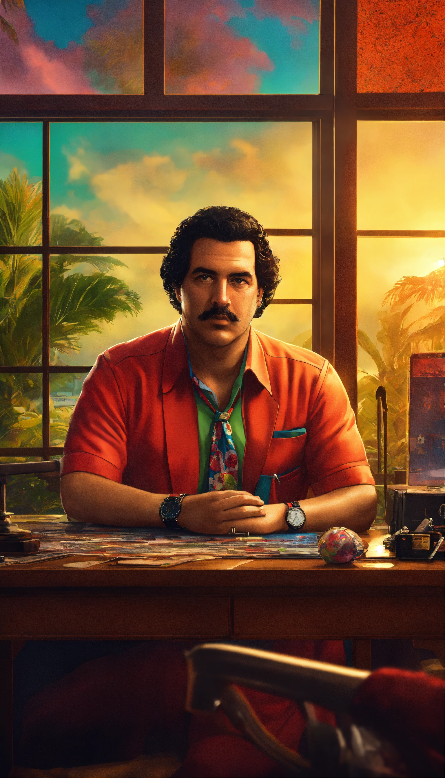 Lexica - Character in the style of pablo escobar, front view, brightly ...