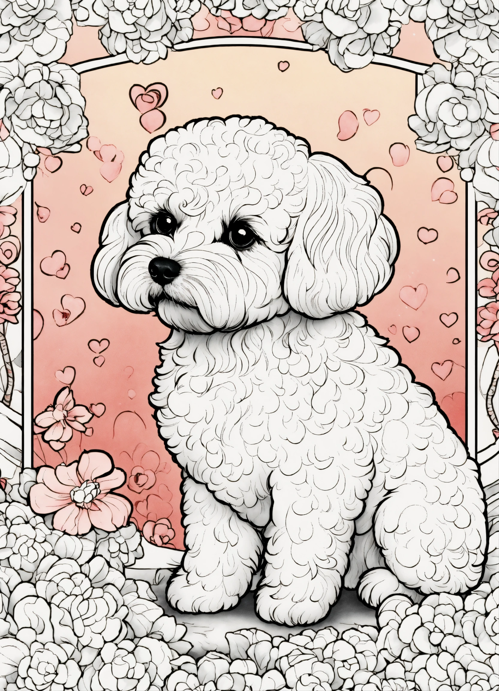 Lexica - Lovely background with chibi Bichon Friese, format as coloring ...