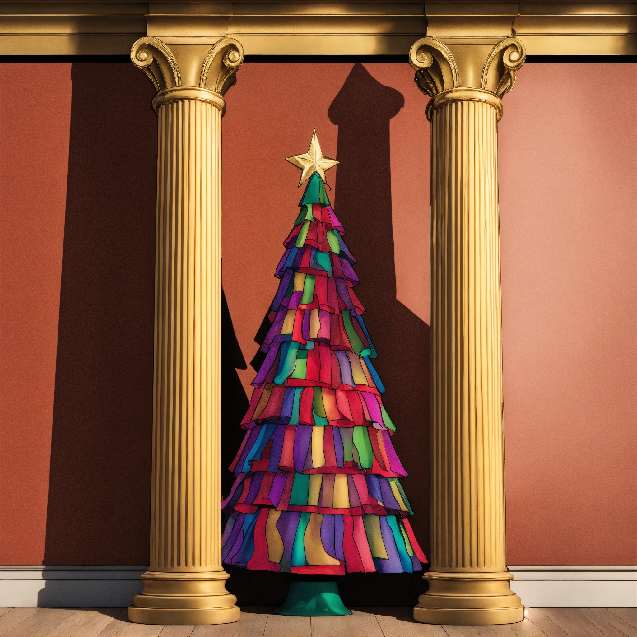 Lexica - Half of a christmas tree peaking from behind a pillar
