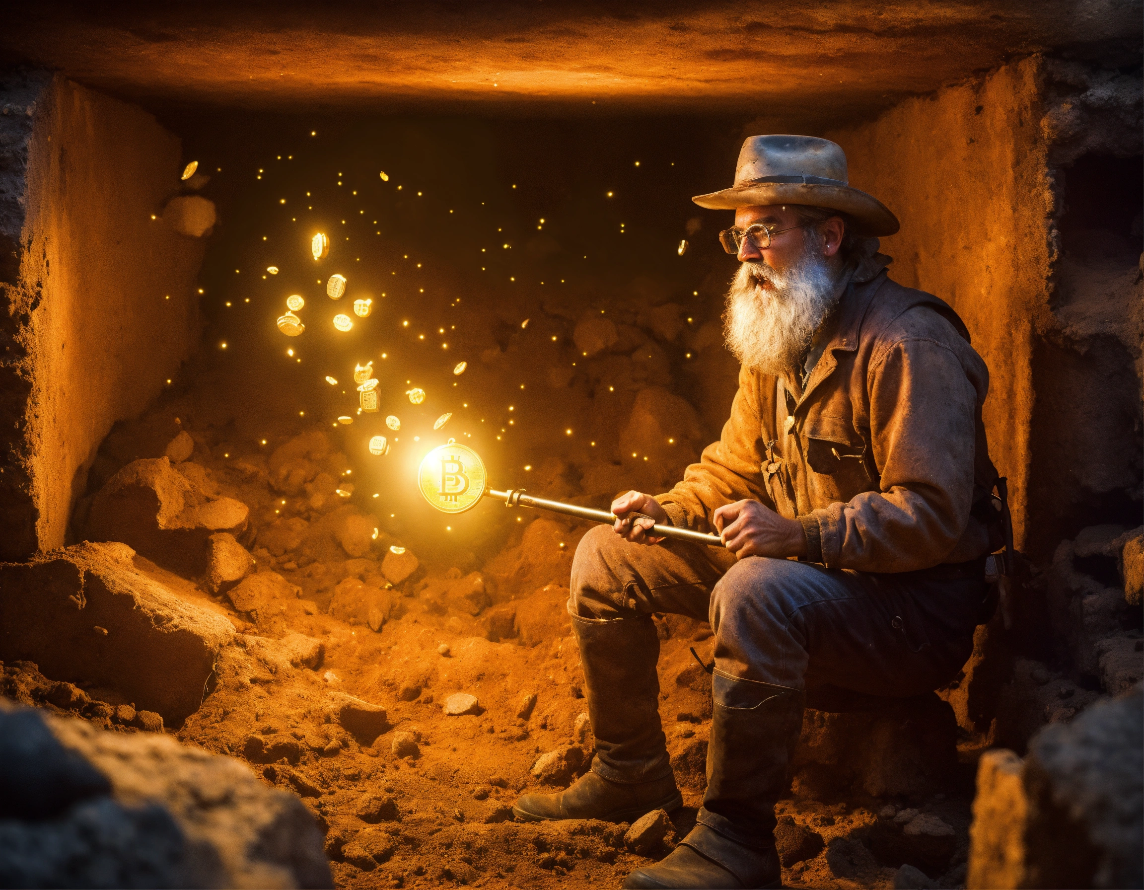 Lexica - Create an image of a prospector inside of a mineshaft, using a ...