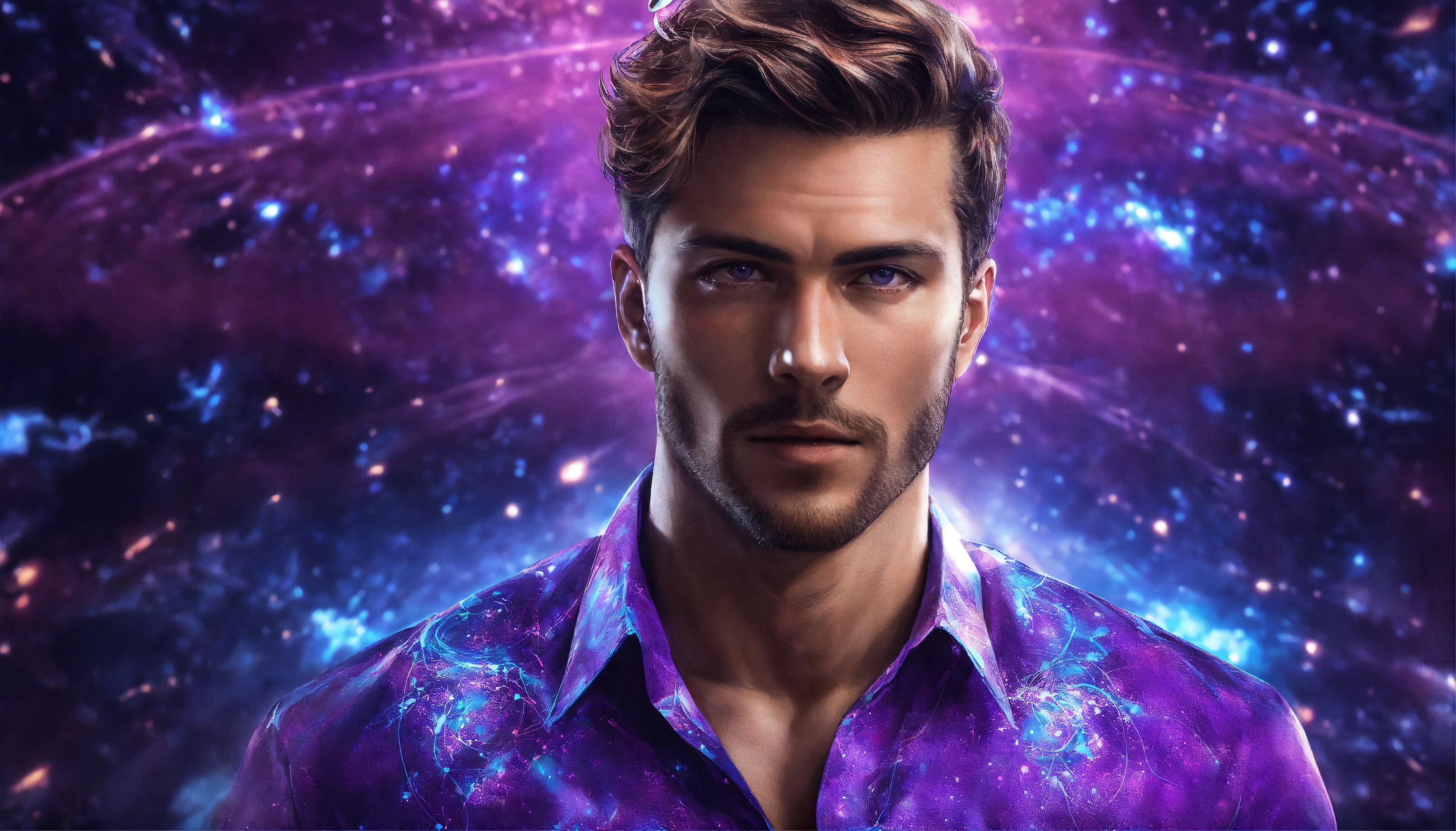 Lexica - Handsome man, looking up, shirt unbuttoned, negative patterns ...