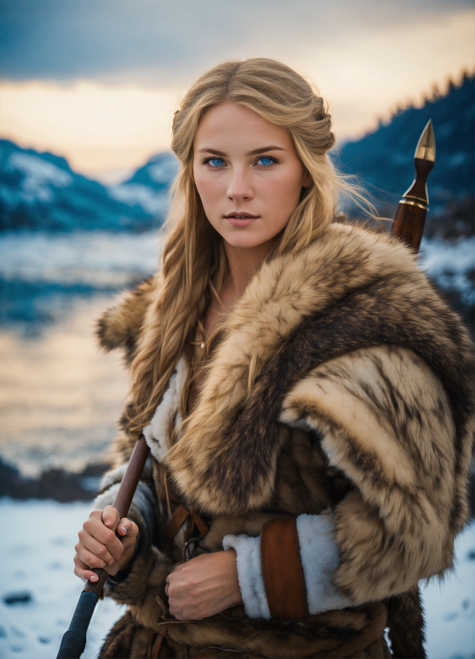 Lexica - Early Germanic blonde female hunter with blue eyes dressed in ...