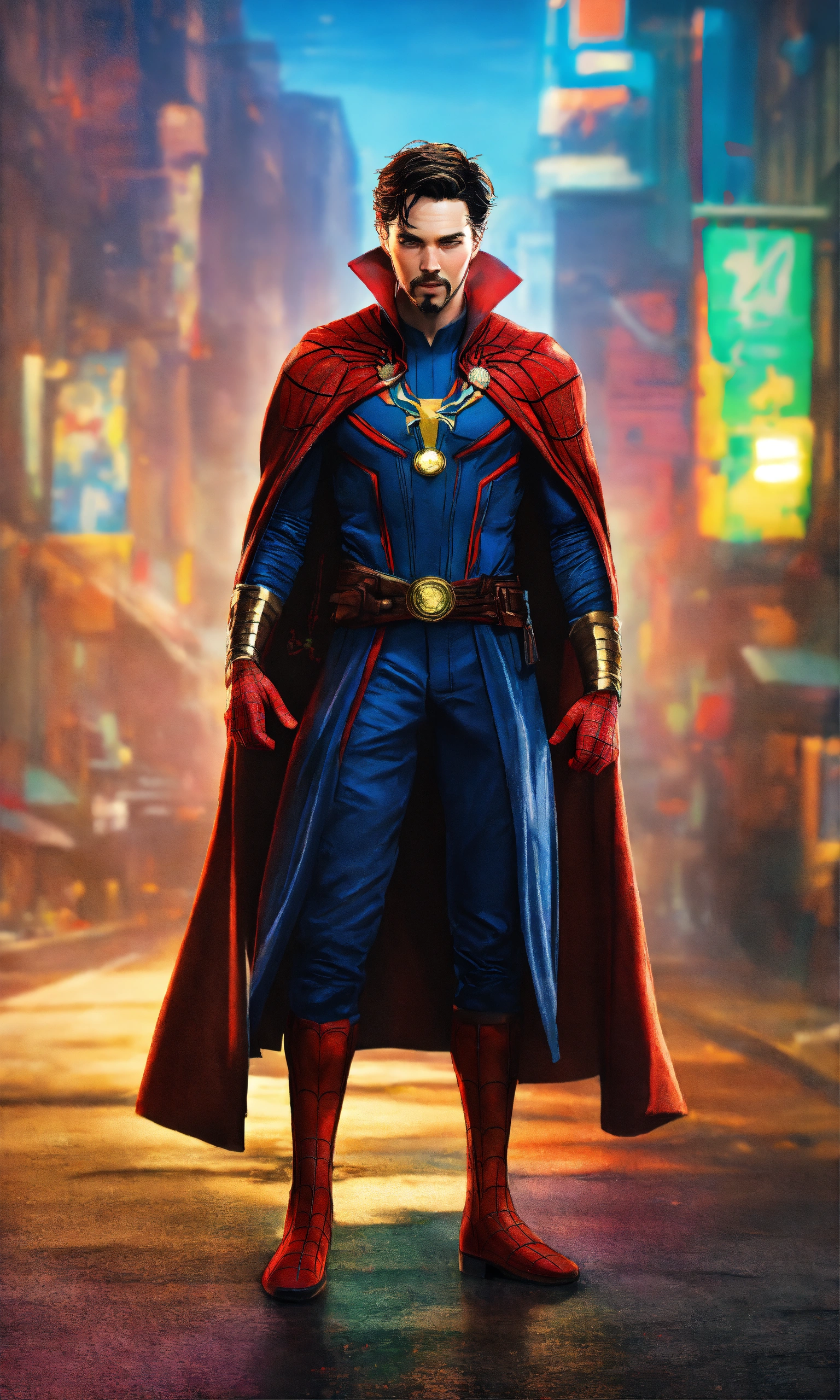 Lexica - Spiderman as Doctor Strange full-body, colorful background, 2d ...