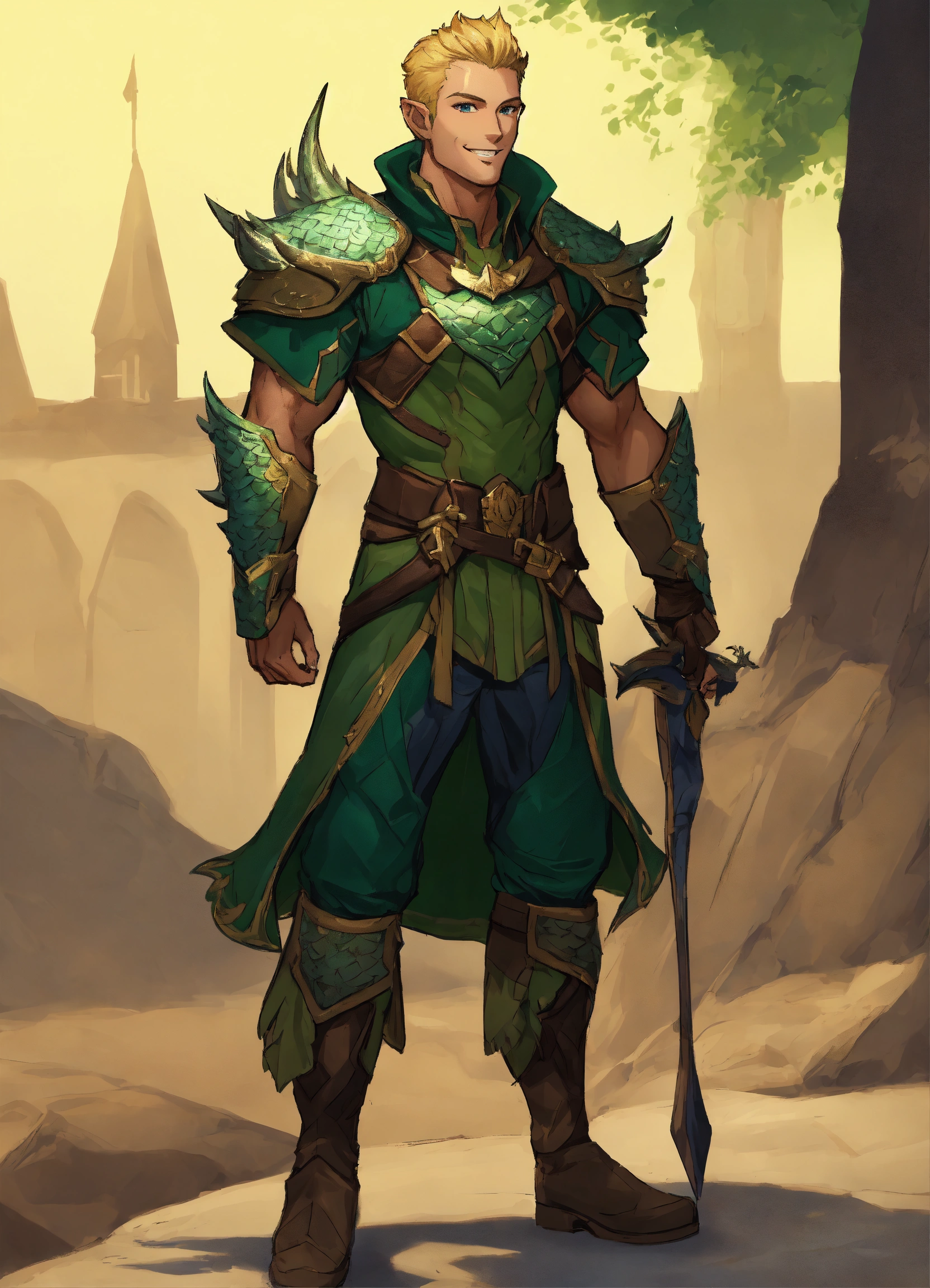 Lexica - Male Halfelf, pathfinder art style. Hunter 30 years Full body ...