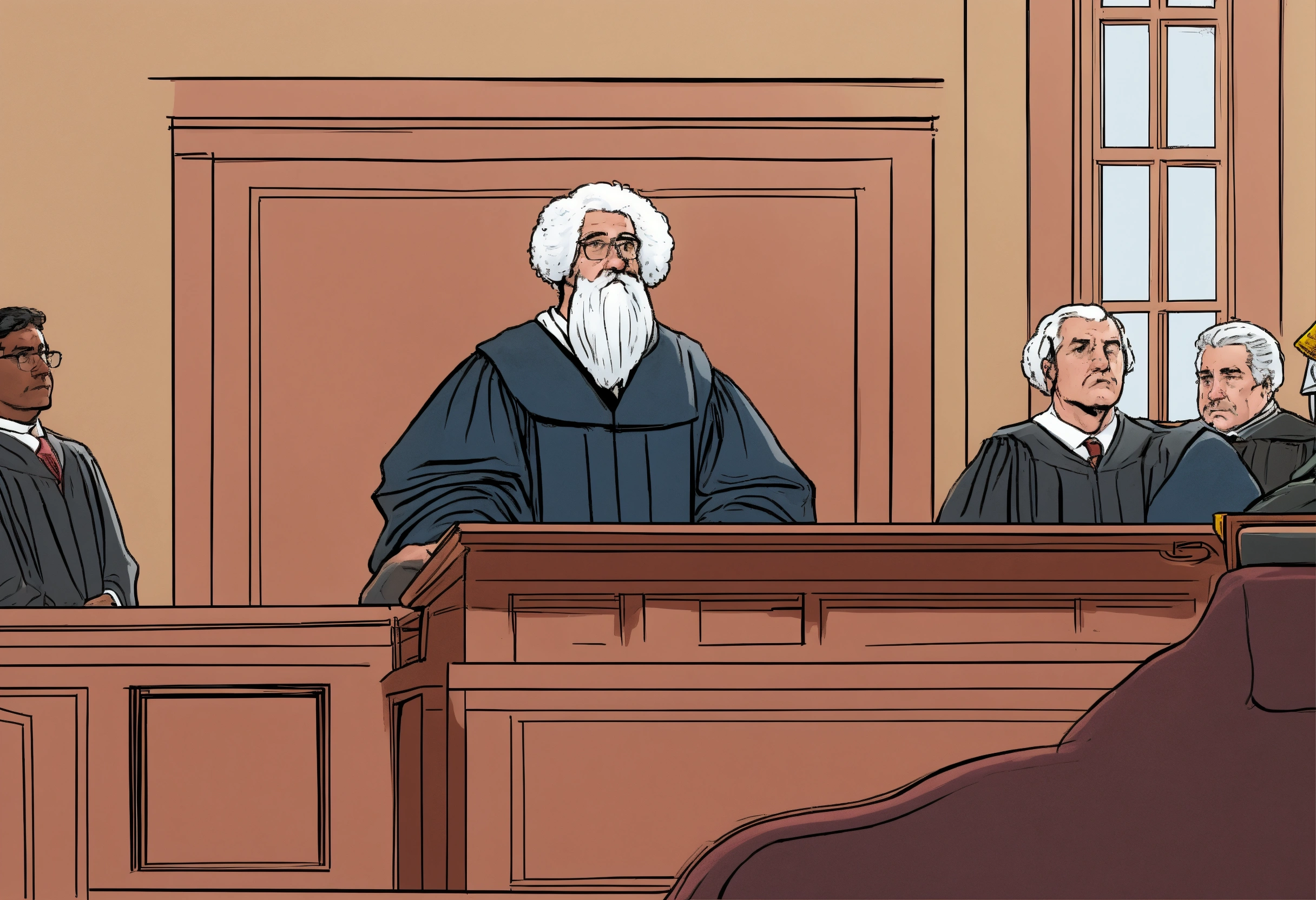 Lexica - Comic drawing of a person in court on trial, judge with a ...